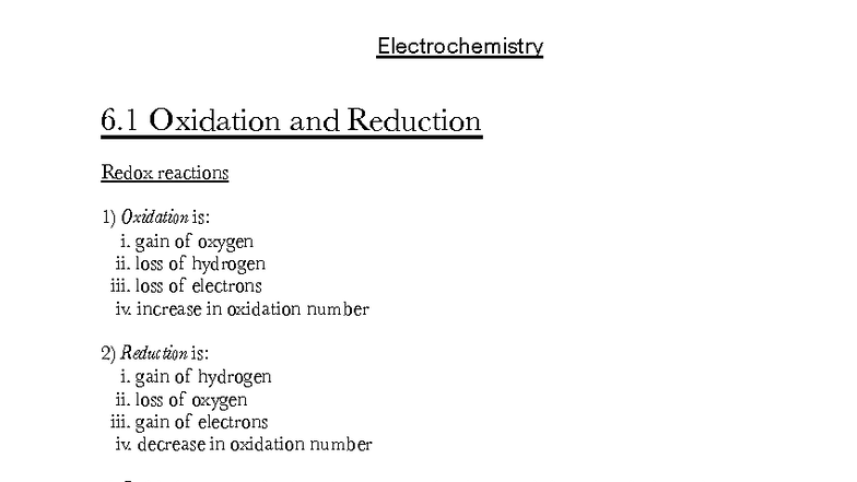 Ch6 Electrochemistry: Redox Reactions & Balancing Equations - Studocu