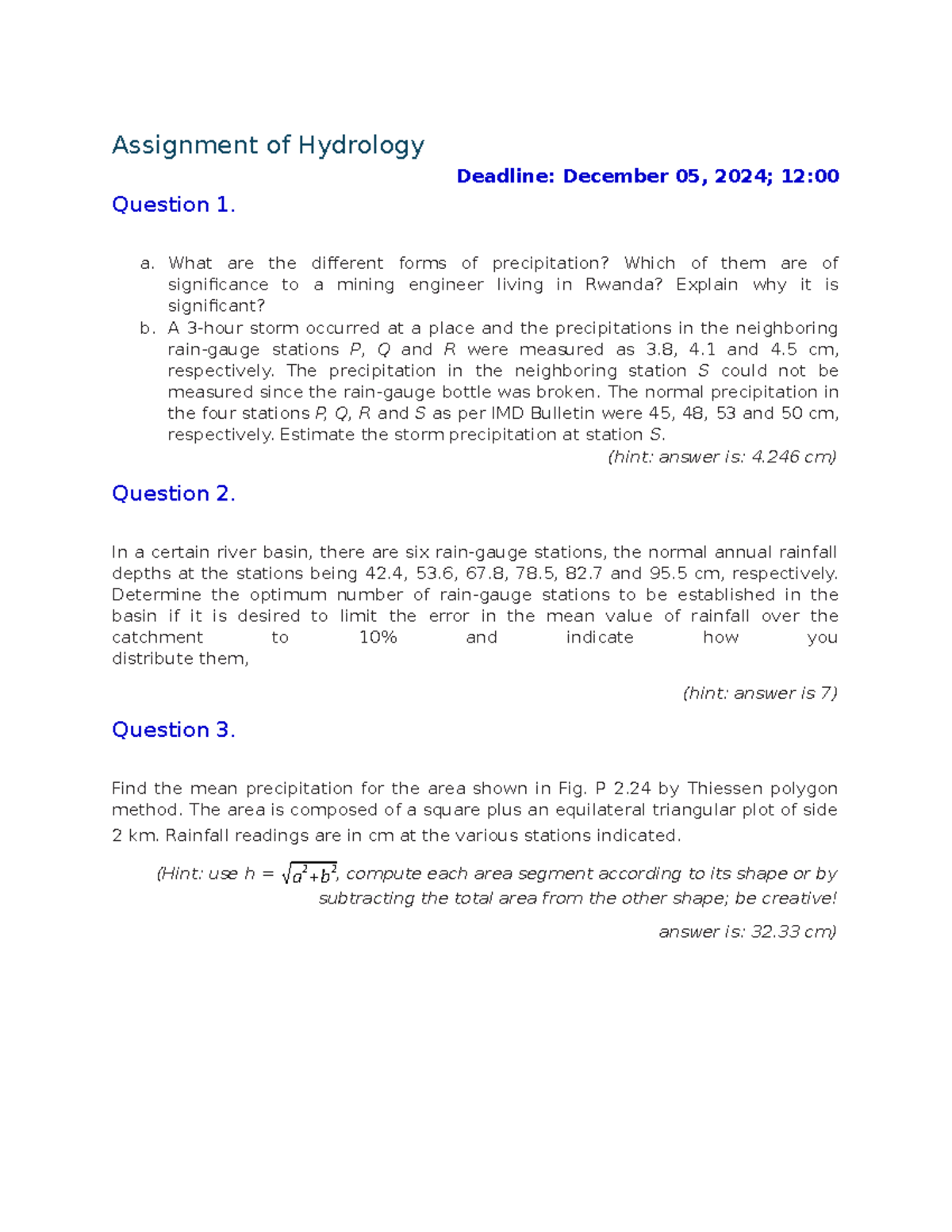 Assignment of Hydrology and Hydrogeology - Assignment of Hydrology ...