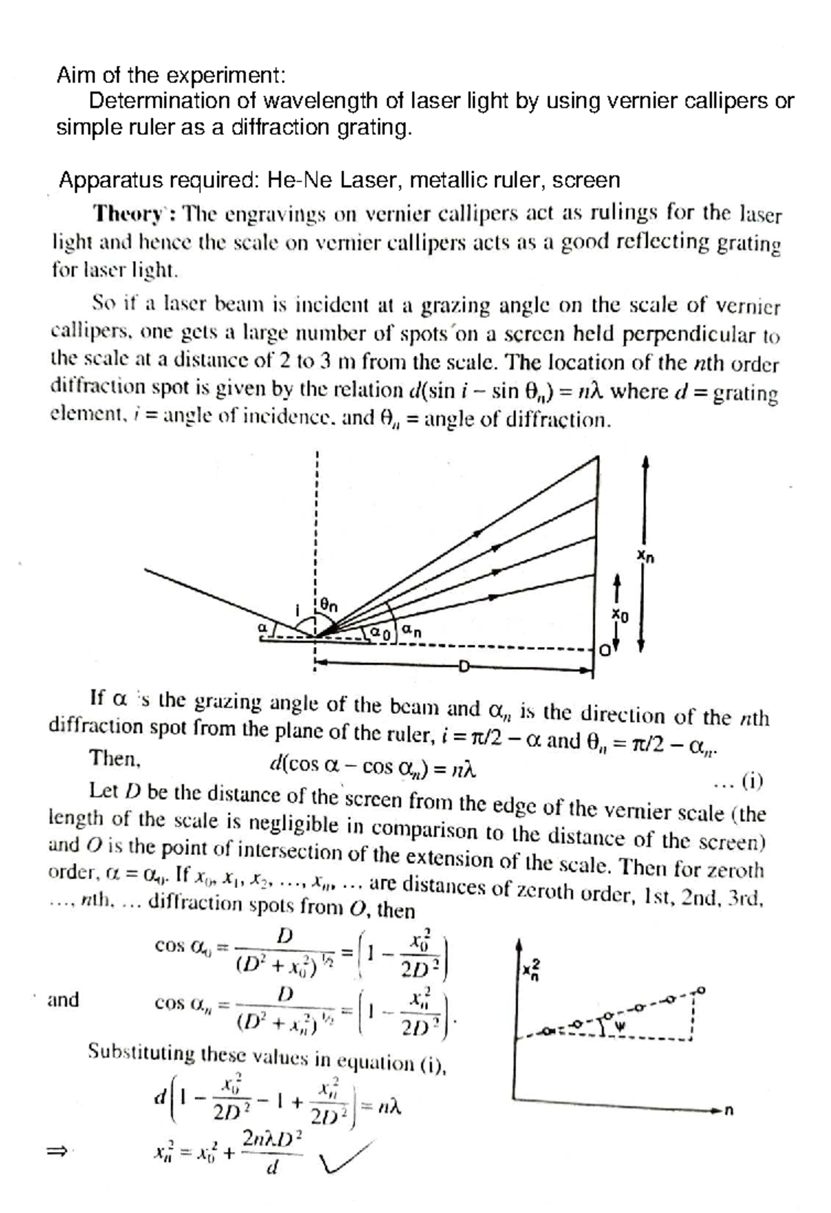 Wavelength of Laser Light Using Vernier Callipers - Experiment - Studocu
