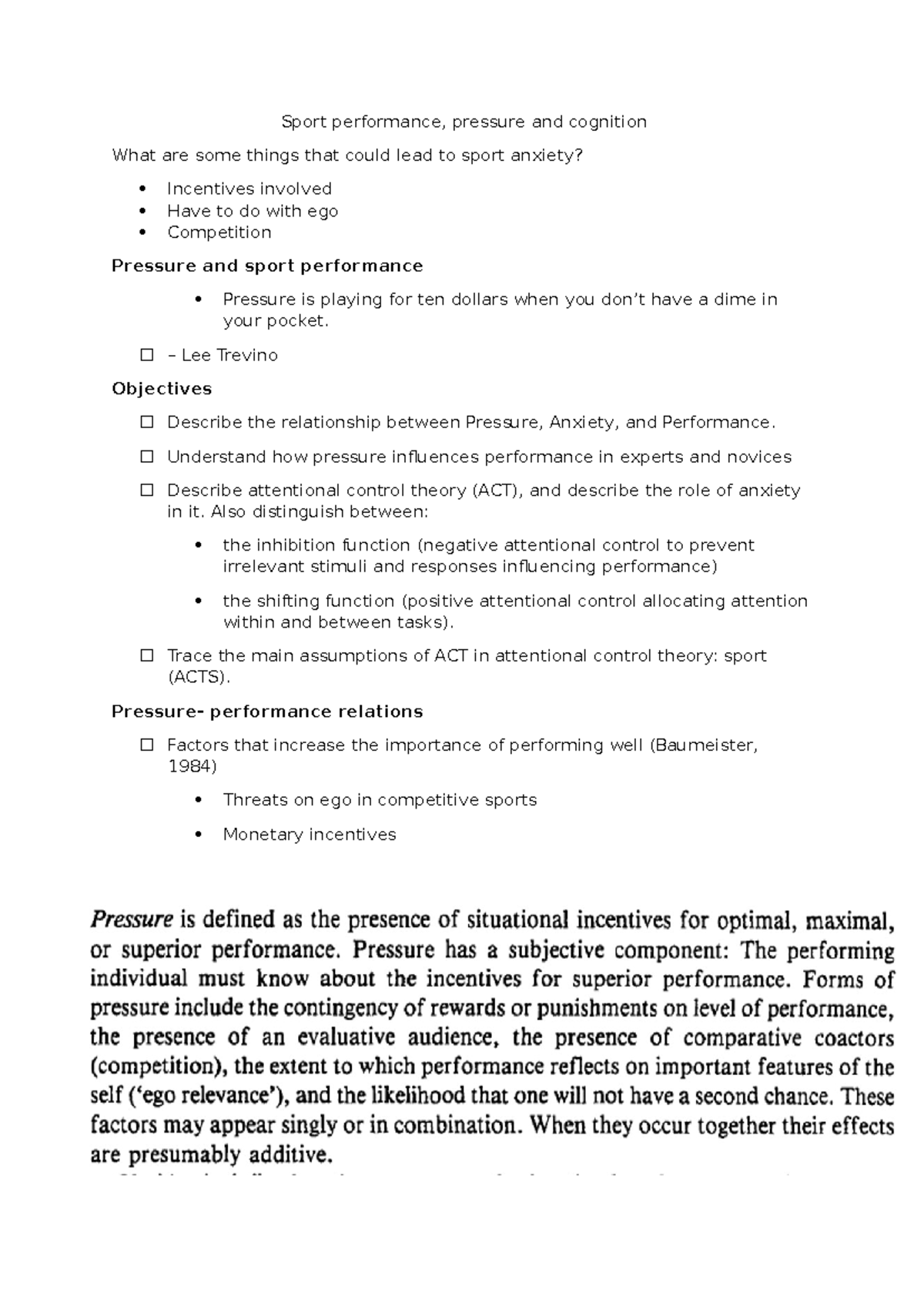 Sports Psychology: Pressure, Anxiety, and Performance (SPT 101) - Studocu