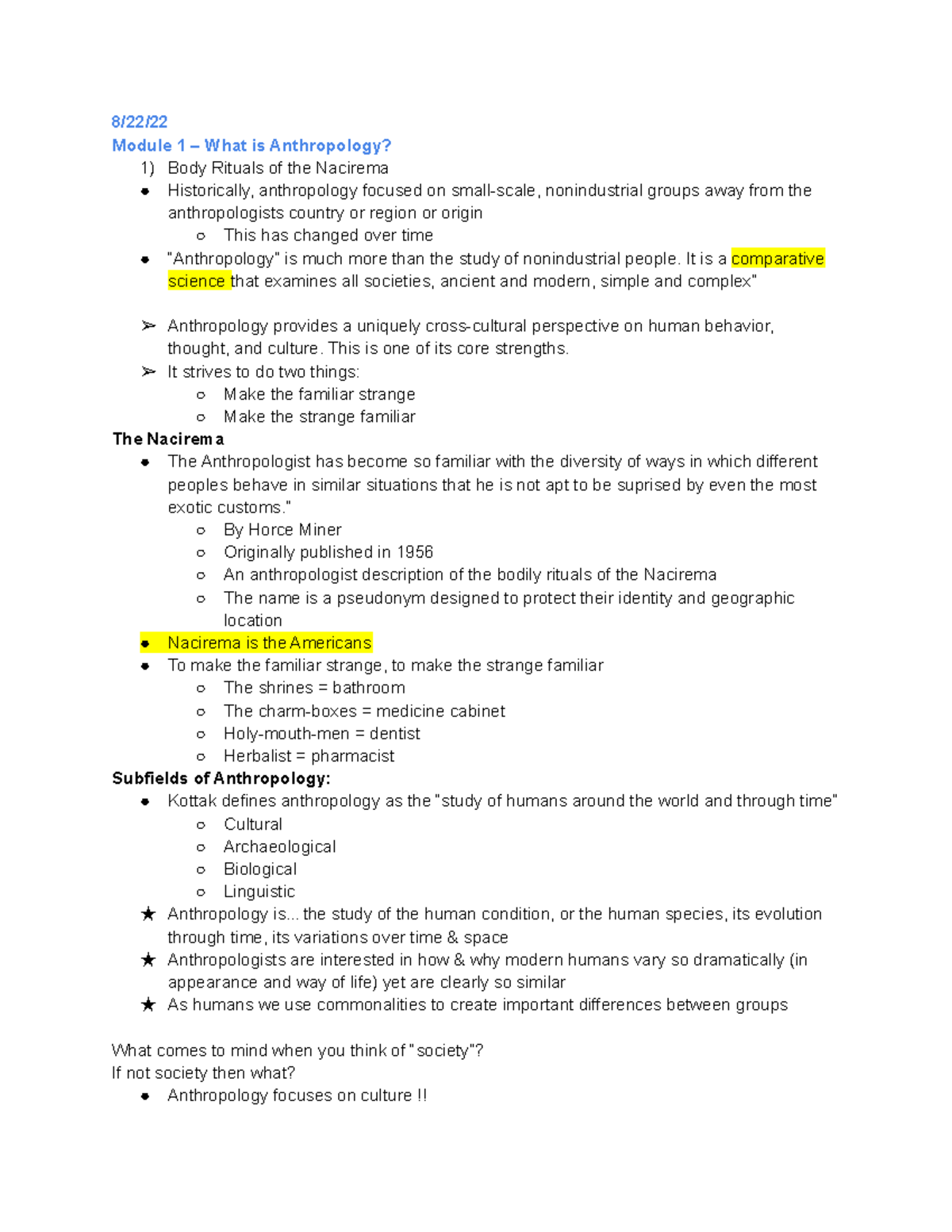 Anthropology Exam Notes: Key Topics for Exam #1 (ANTH 101) - Studocu