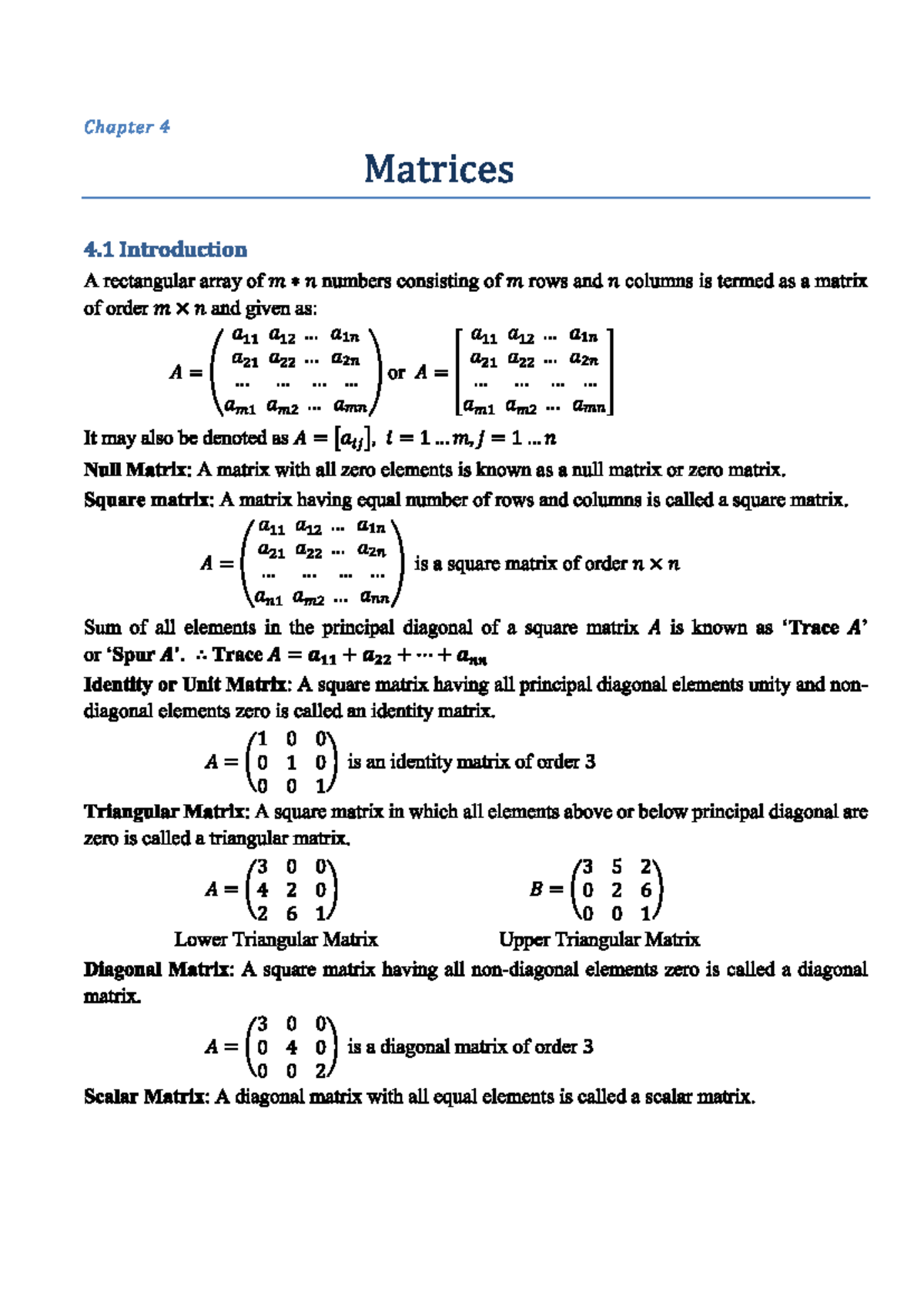 Matrices - Chapter 4 Practice Material and Concepts - Studocu