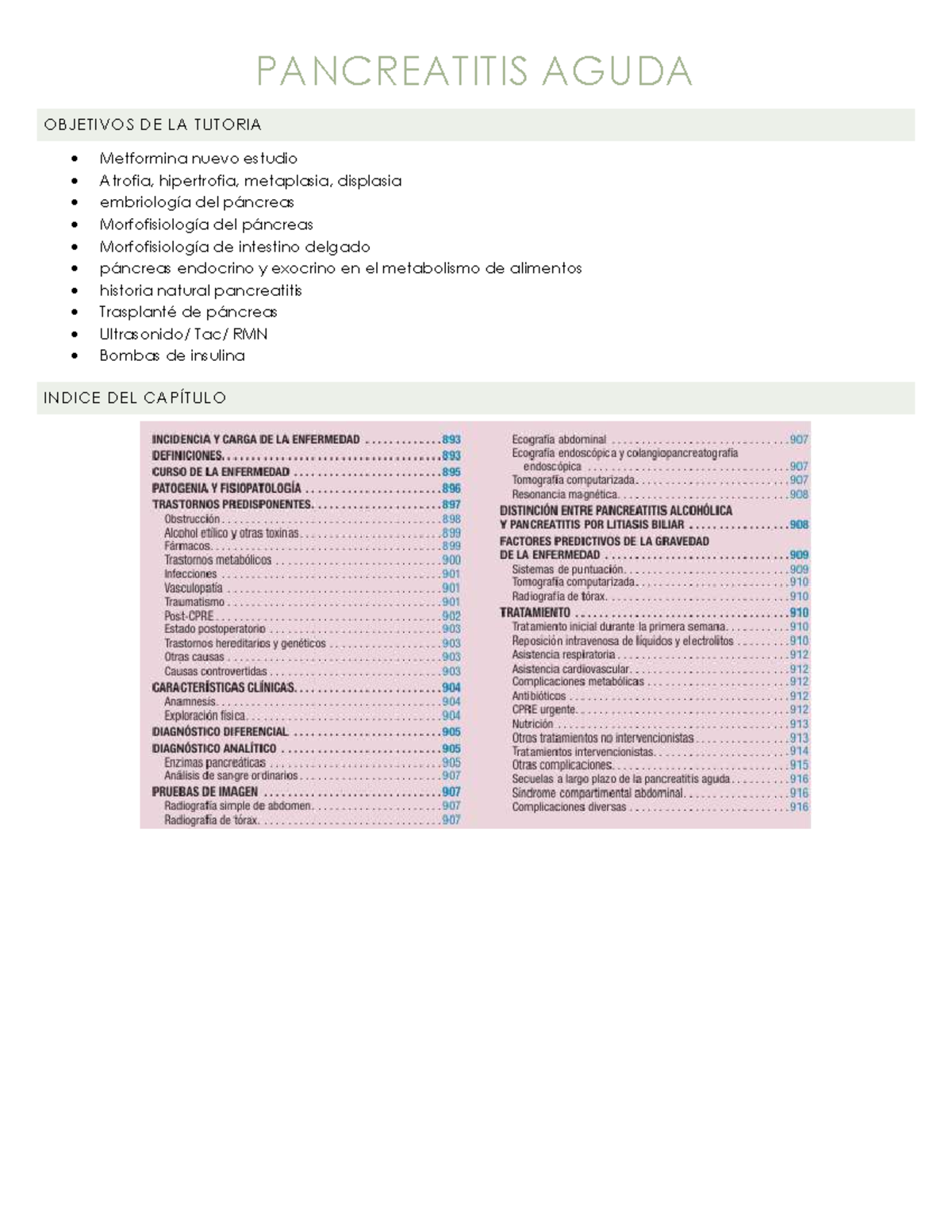 Notas sobre Pancreatitis Aguda: Morfofisiología y Diagnóstico - Studocu