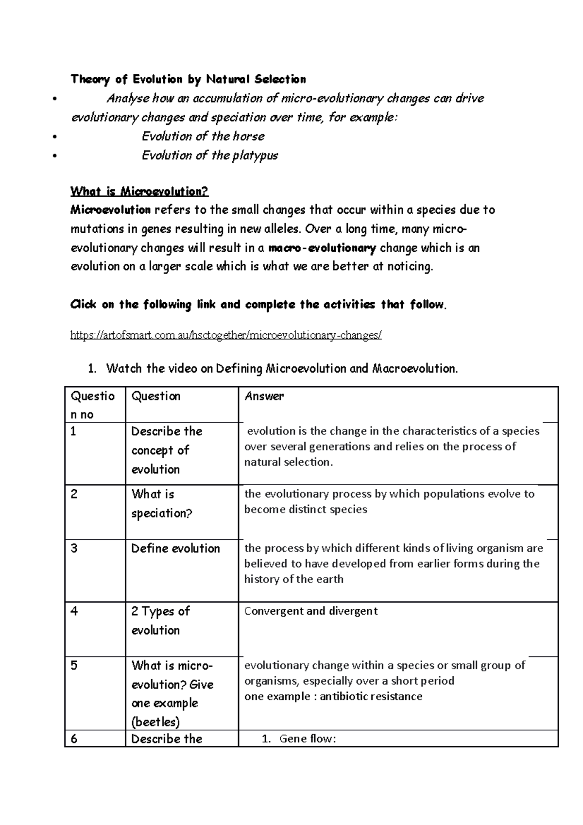 Microevolution vs Macroevolution biology worksheet 2021 - Theory of ...