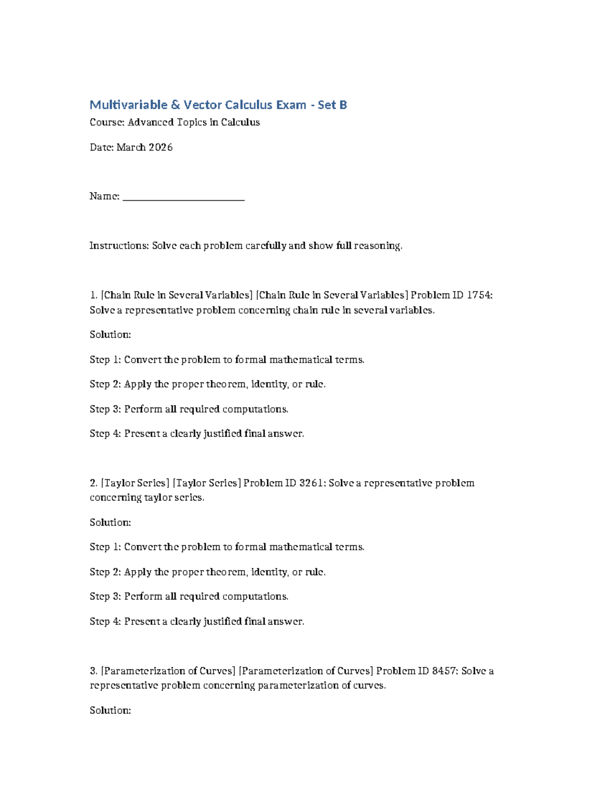 Math 4869 Multivariable Vector Calculus Exam Set B Solutions - Studocu