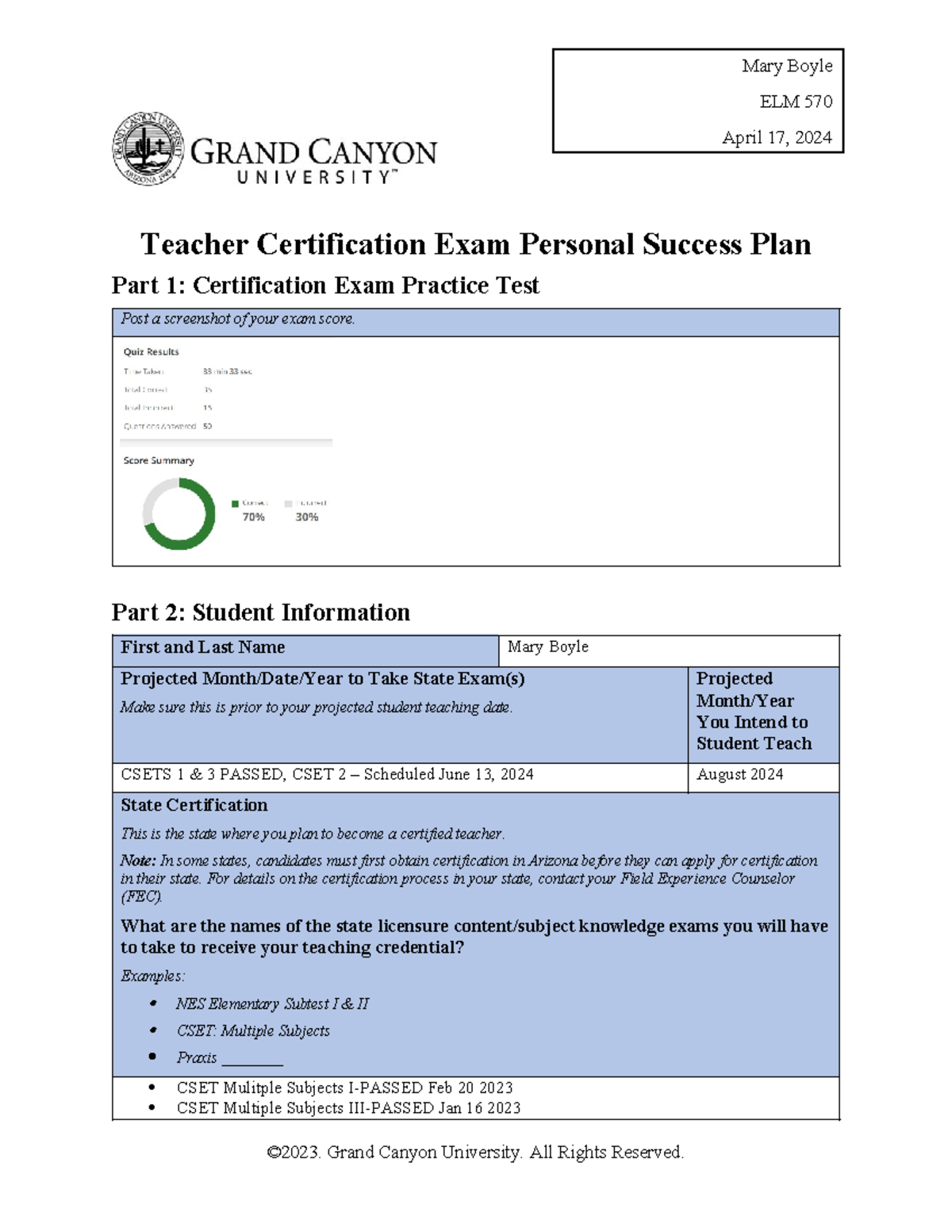 Teacher Certification Exam Success Plan: Prep Guide for ELM 570 Final ...