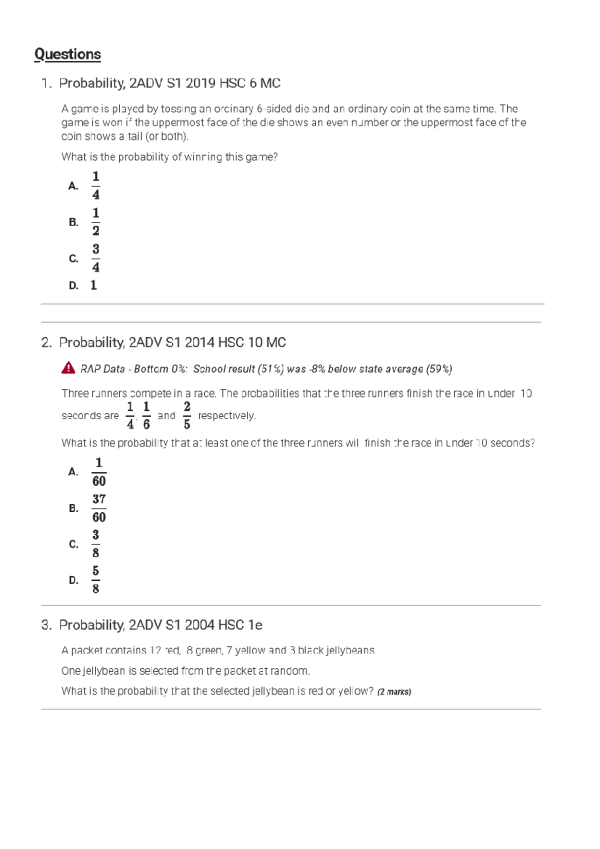 Probabilty HSC Past Paper Qs - Studocu