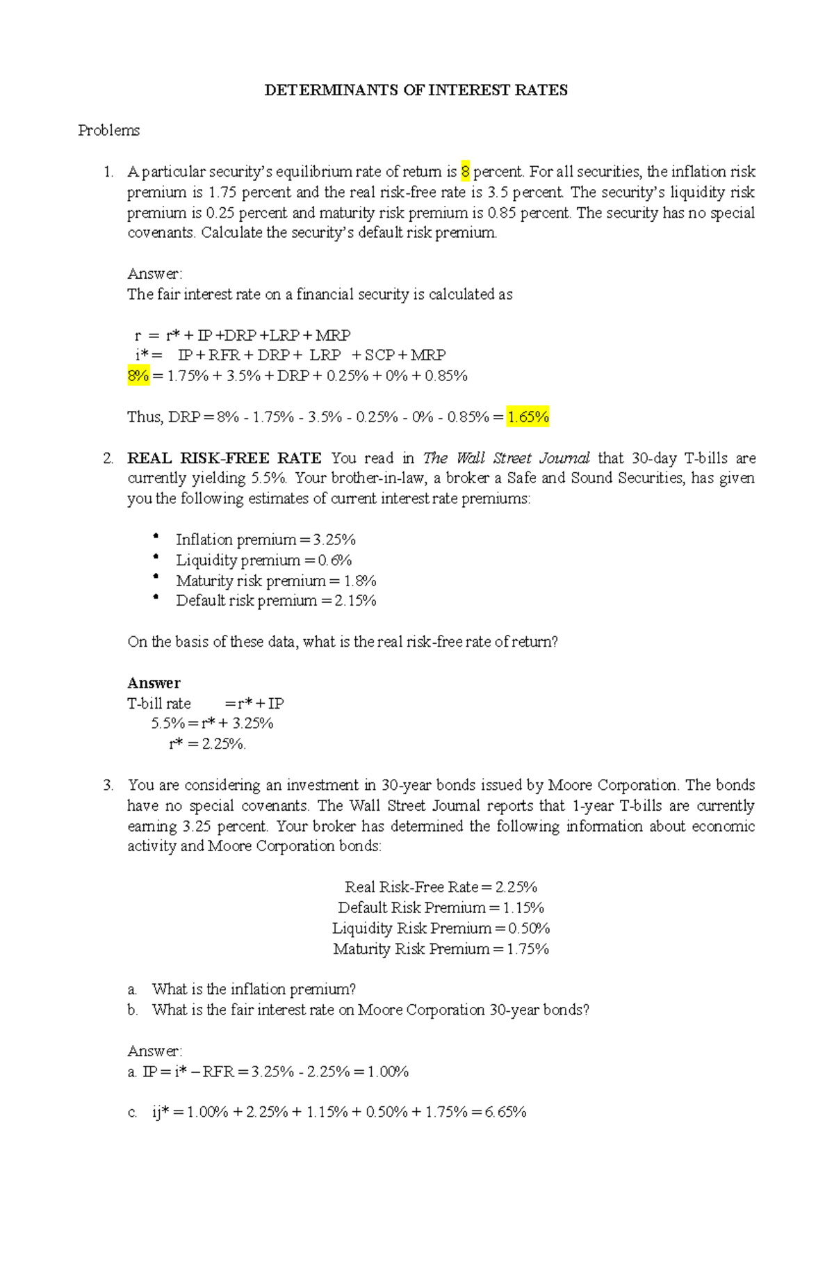 Determinants of Interest Rates Q A - DETERMINANTS OF INTEREST RATES ...