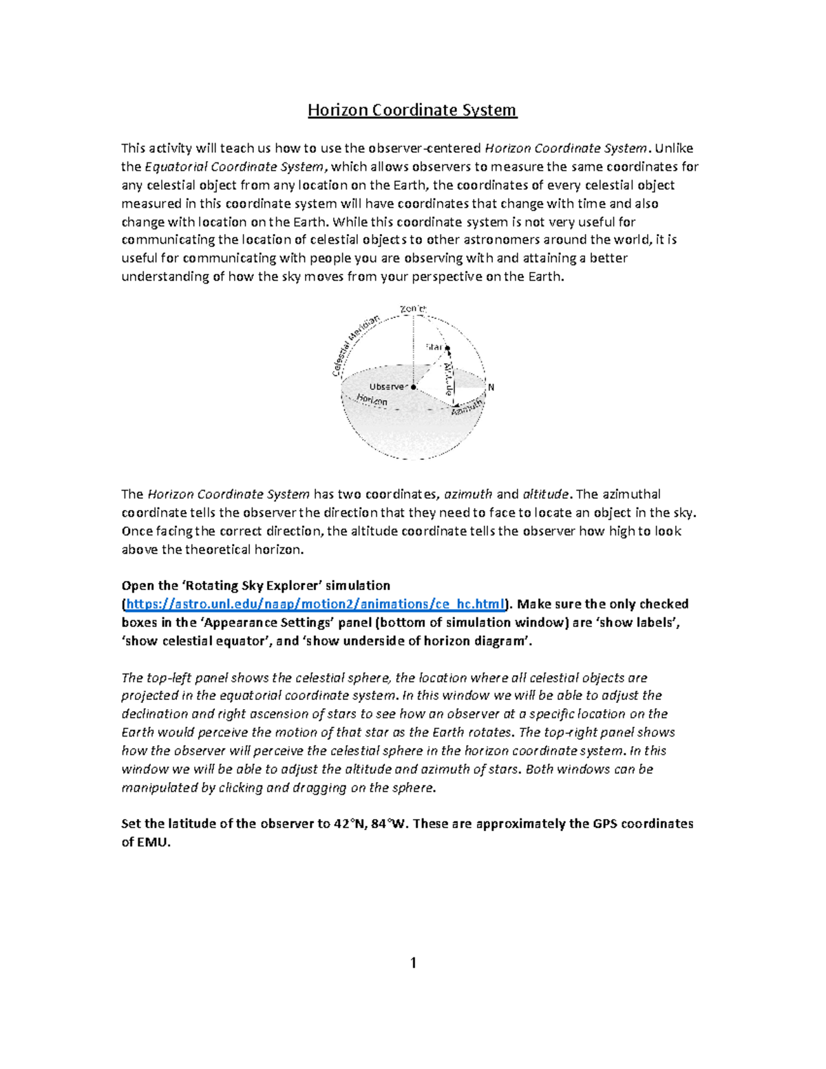 Horizon Coordinate System - Understanding Altitude & Azimuth - Studocu