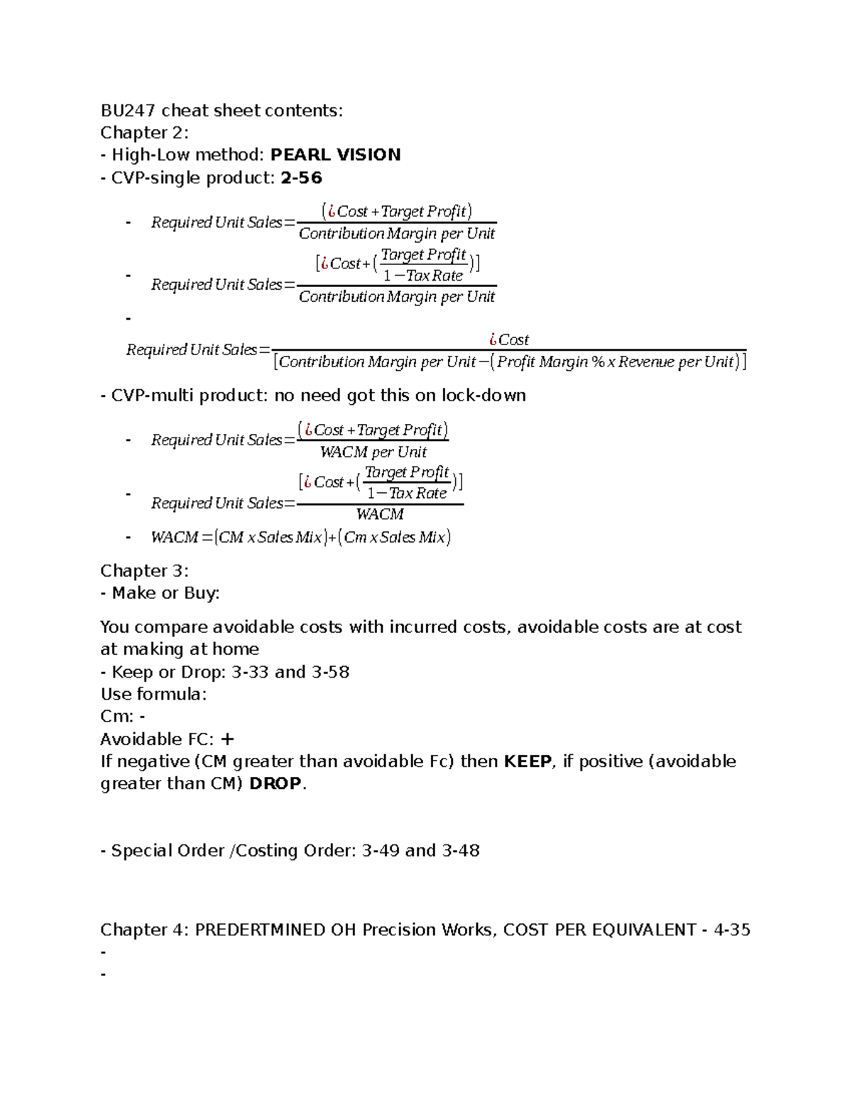 BU247 Cheat Sheet: Key Concepts from Chapters 2-4 - Studocu
