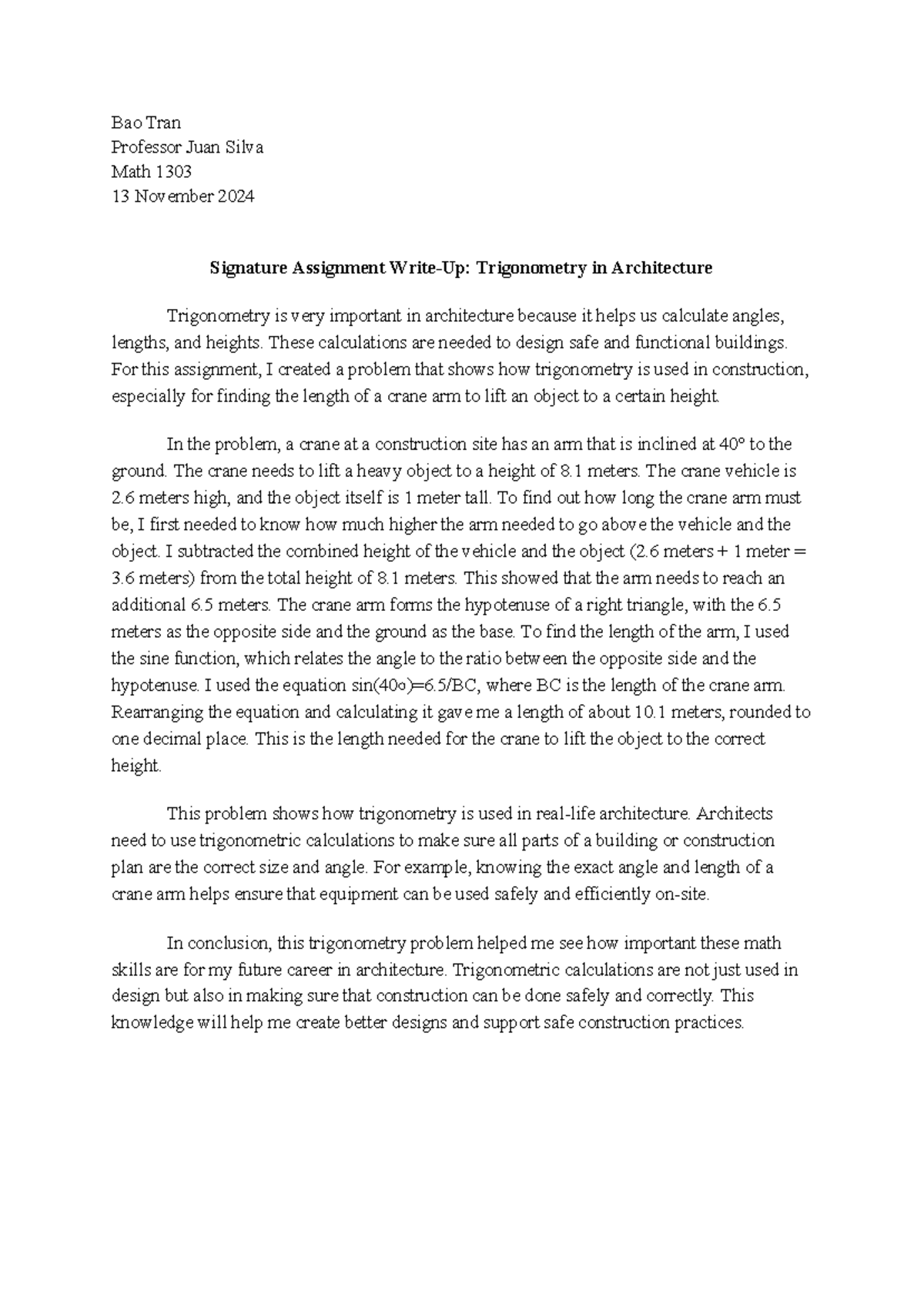 Math 1303 Signature Assignment: Trigonometry in Architecture Analysis ...