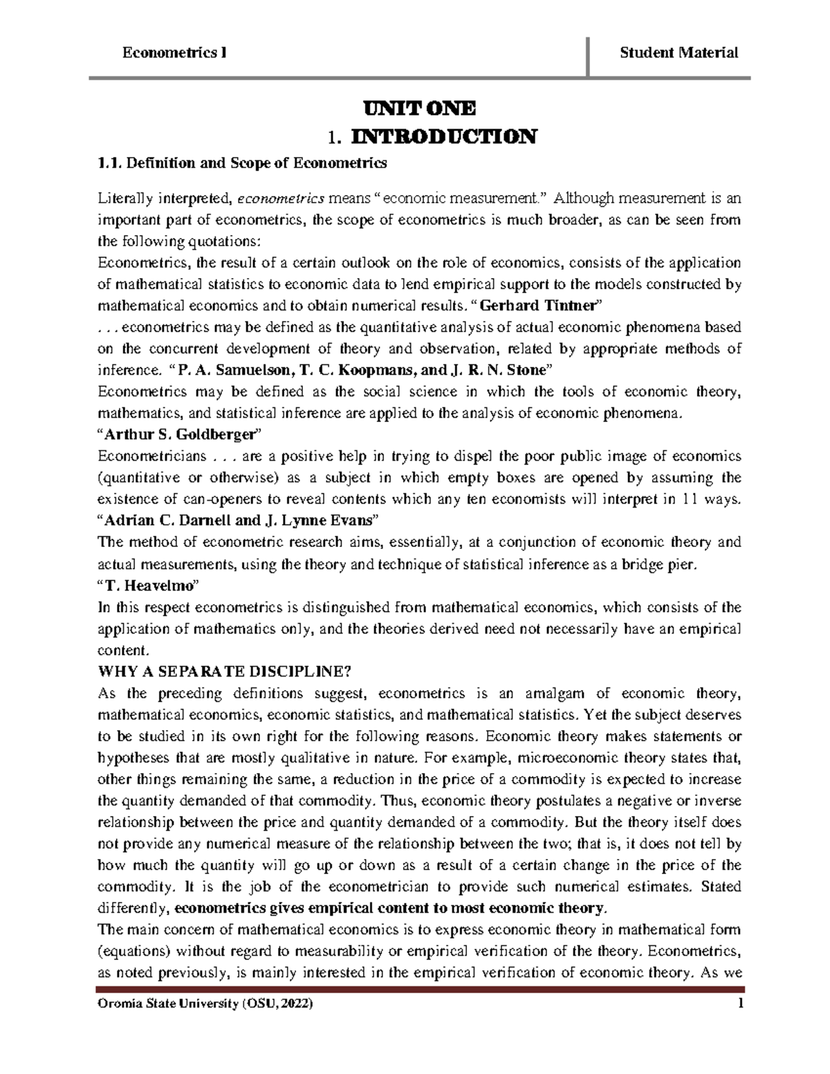 Econometrics 101 Introduction To Models And Methodologies Studocu
