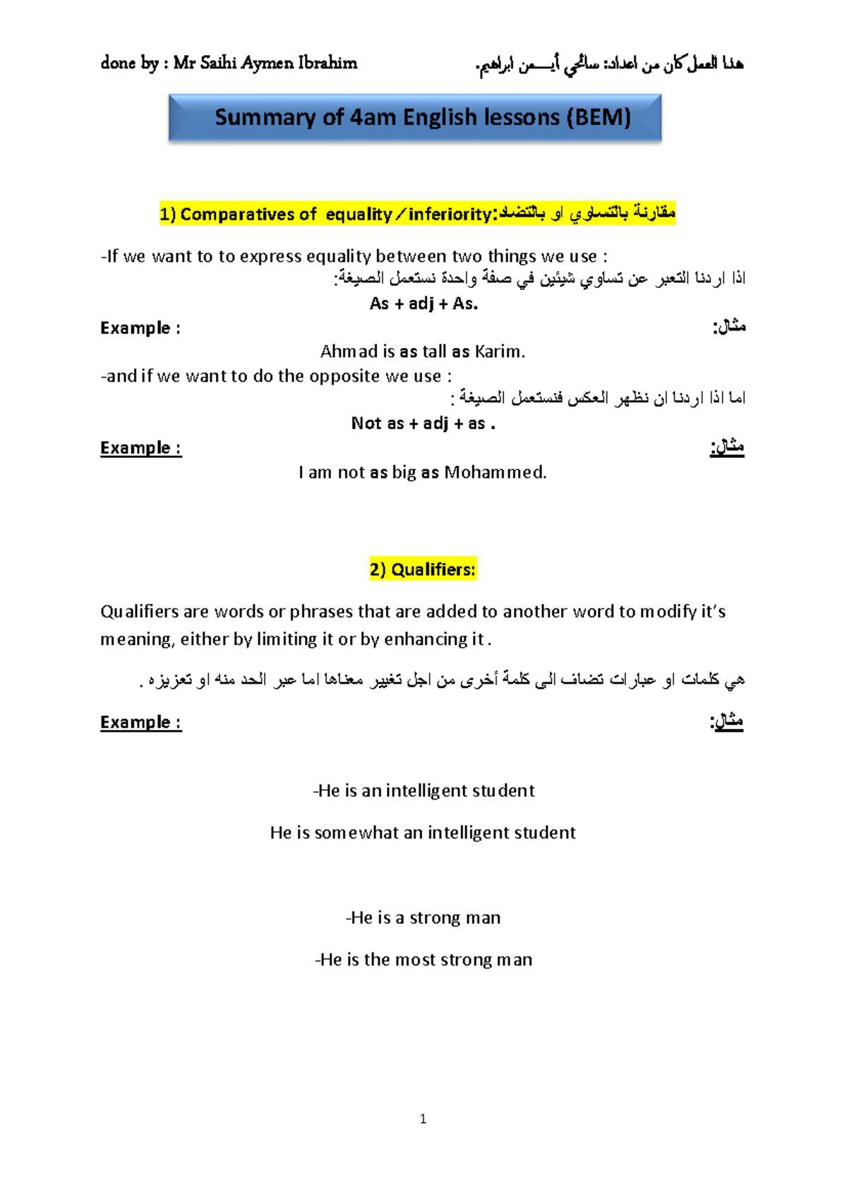 English 4AM Lesson Notes: Comparatives, Tenses, & Verb Forms - Studocu