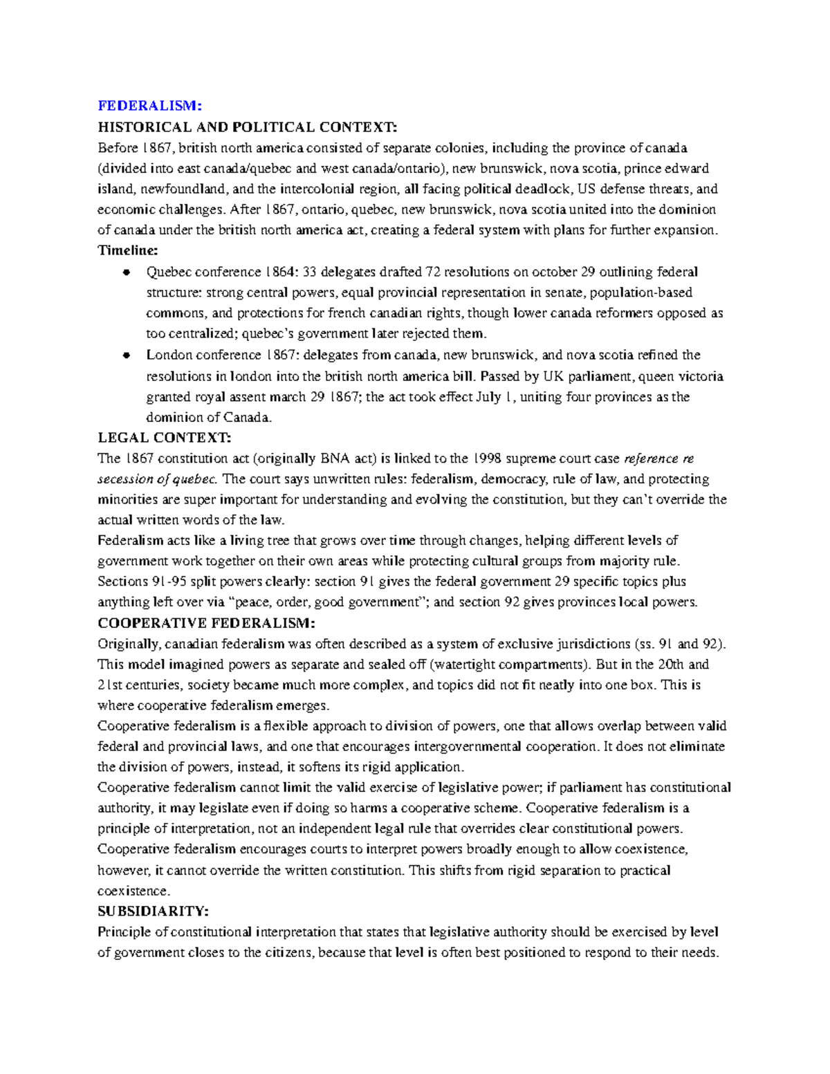 Federalism in Canada: Historical and Legal Context - Studocu