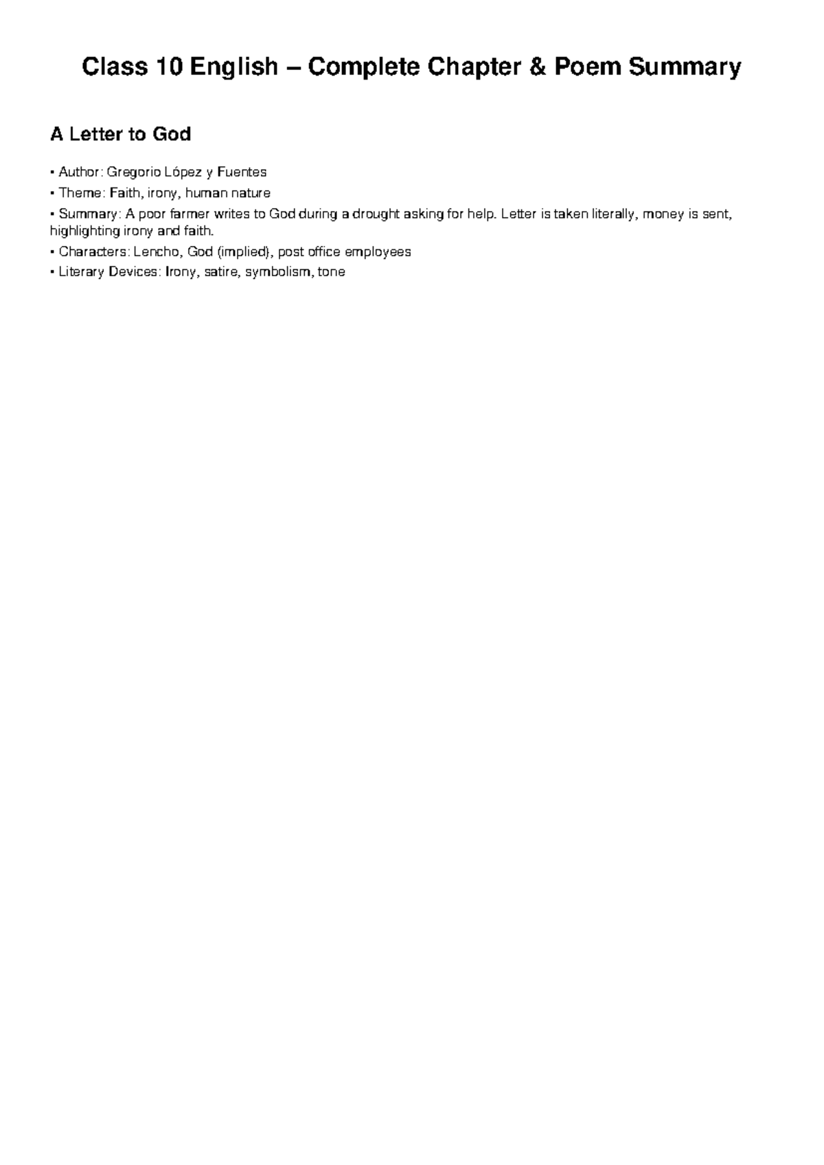 Class 10 English Complete Poem & Prose Summary Guide - Studocu