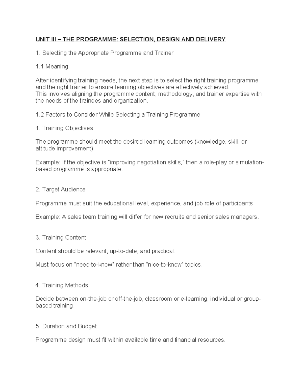 PGDM Unit 3: Selecting, Designing, and Delivering Training Programs ...