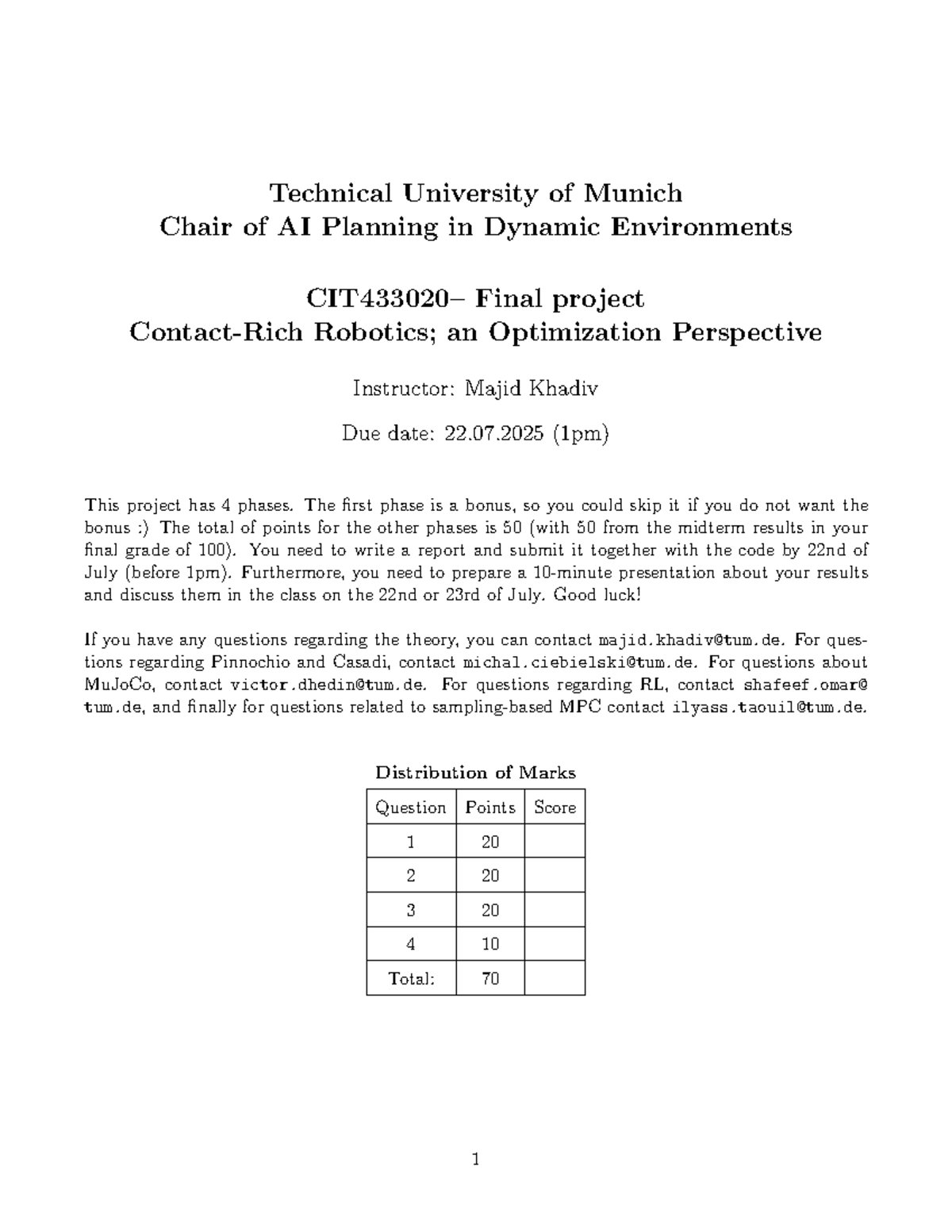 CIT433020 Final Project: Optimization in AI Planning for Robotics - Studocu