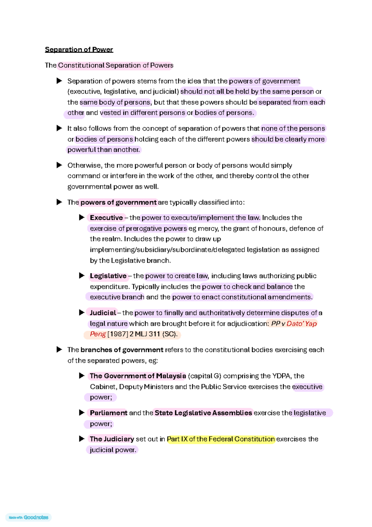Separation of Powers: Comprehensive Notes for Constitutional Law ...