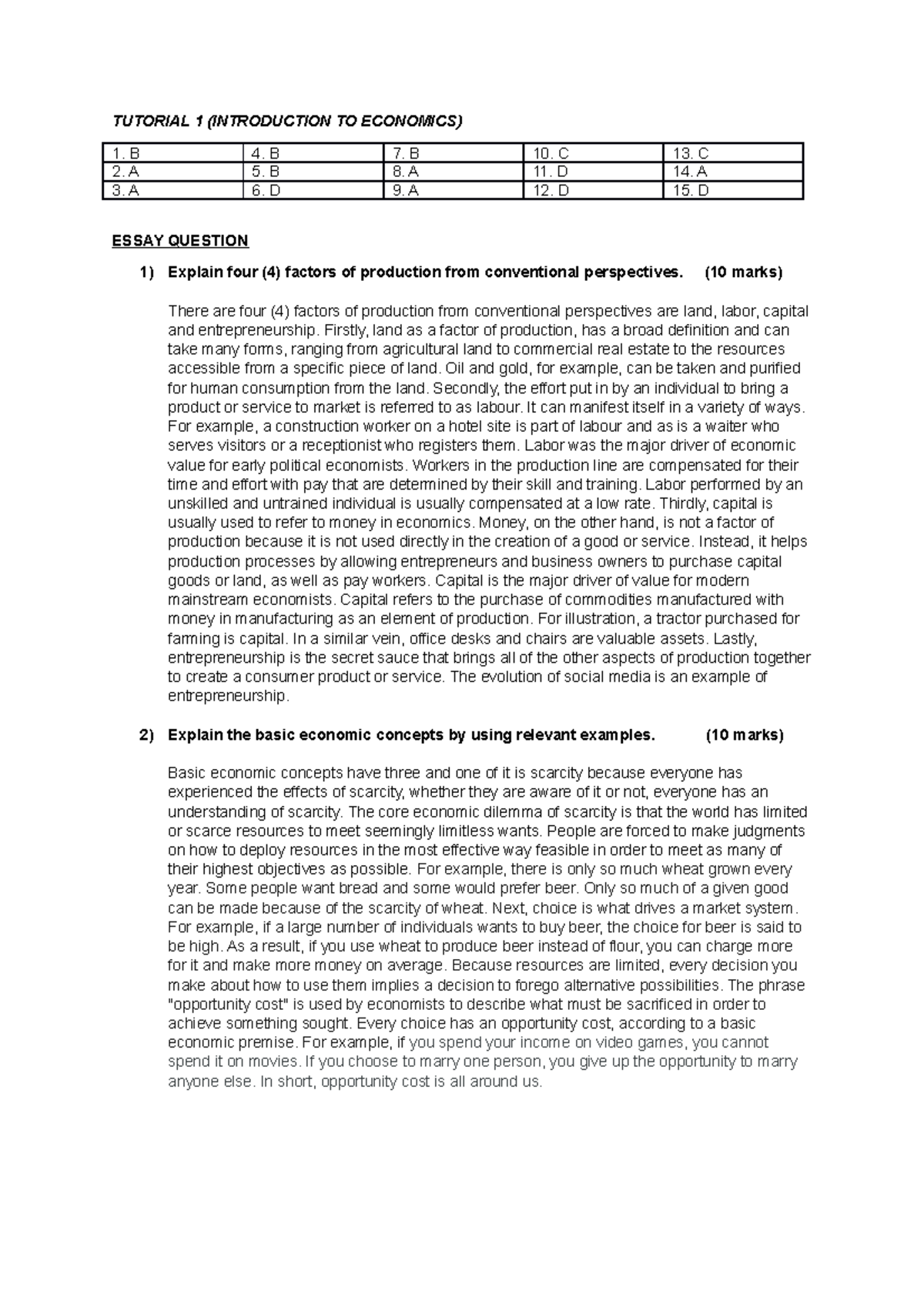 ECO162 Tutorial 1: Introduction to Economics & Key Concepts - Studocu