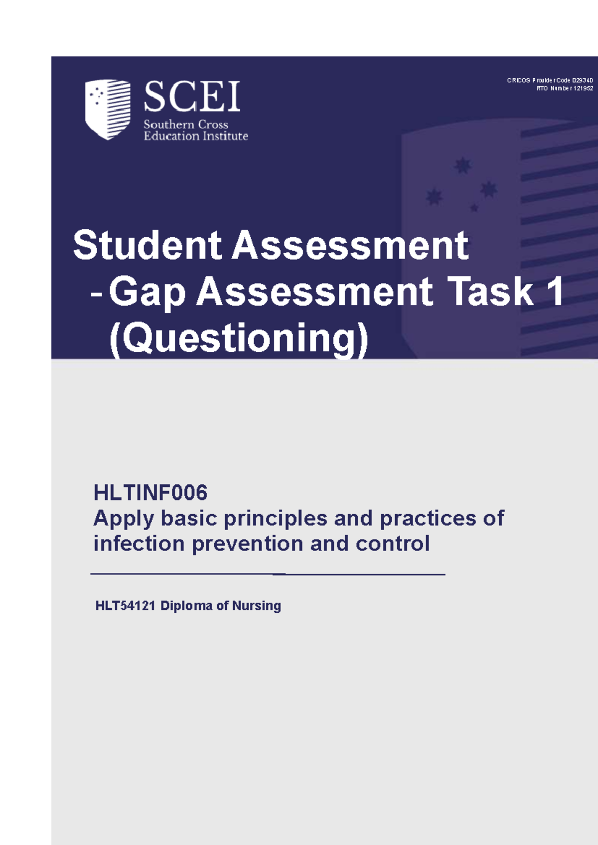 HLTINF006 Infection Prevention and Control Assessment Task 1 Guide - Studocu