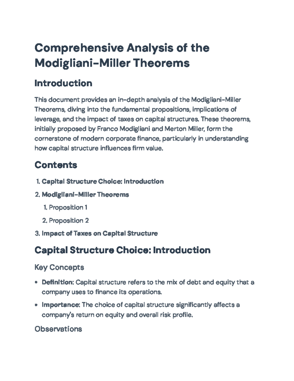 Comprehensive Analysis of Modigliani-Miller Theorems in Corporate ...