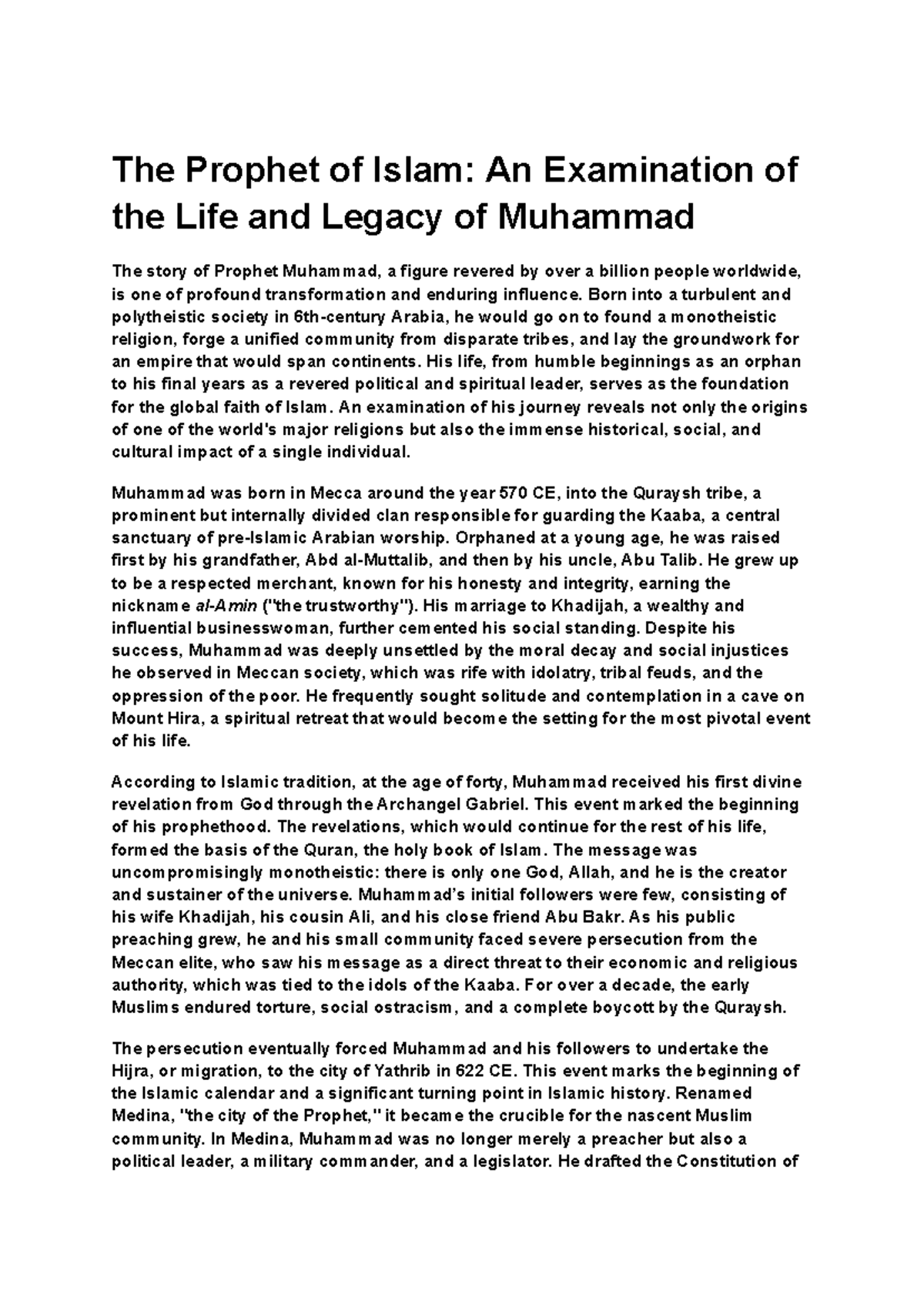 Islam 101: Examining the Life and Legacy of Prophet Muhammad - Studocu