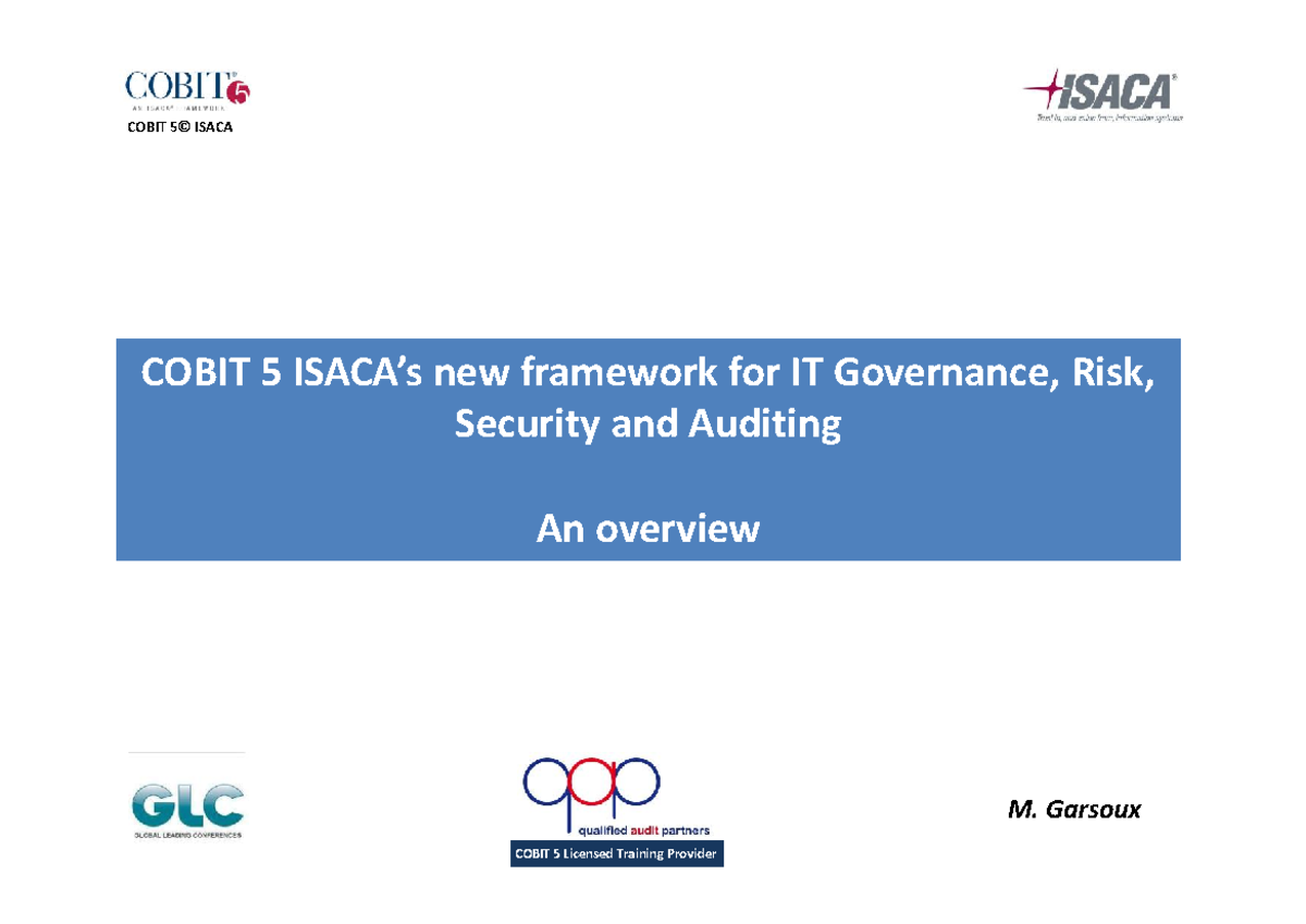 COBIT ISACA 5: Overview of IT Governance, Risk, and Auditing Framework ...