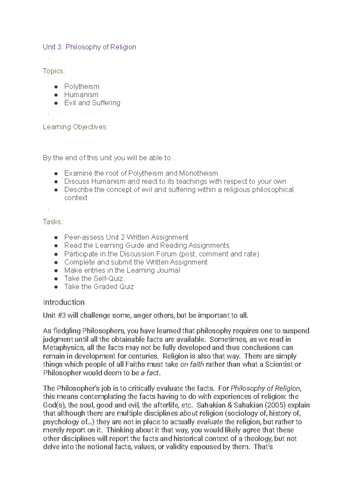 Unit 3: Philosophical Exploration of Religion and Key Concepts - Studocu