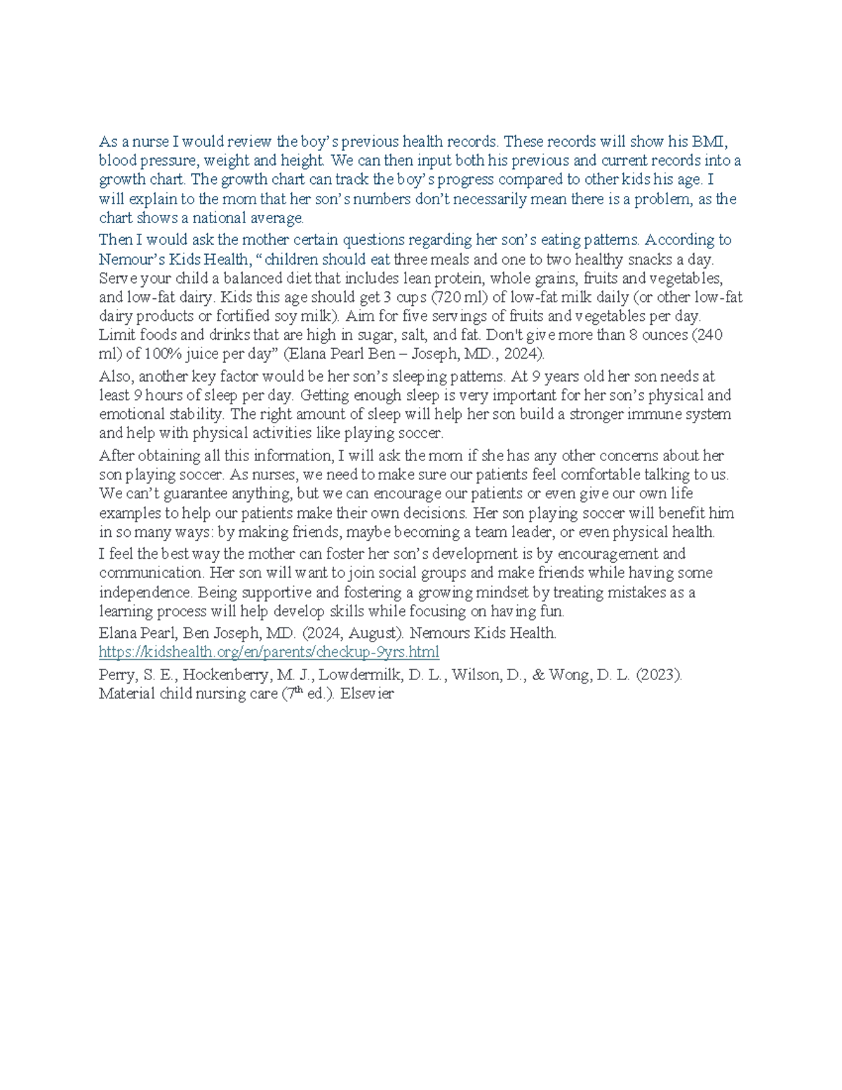 Discussion on Health Records and Growth Chart for 9-Year-Old Boy - Studocu