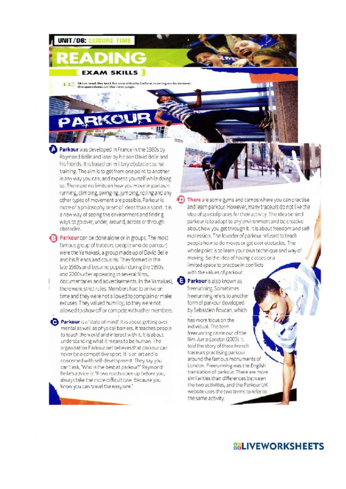 PARKOUR LEISURE TIME READING EXAM SKILLS I STUDY NOTES - Studocu