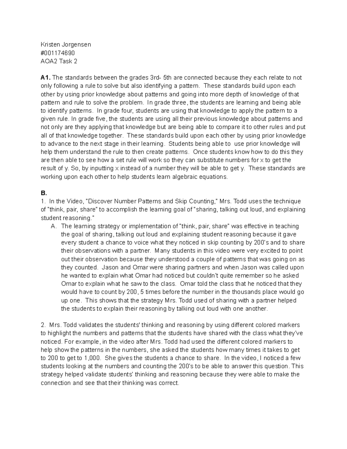 AOA2 Task 2 - Exploring Number Patterns in Grades 3-5 Learning - Studocu