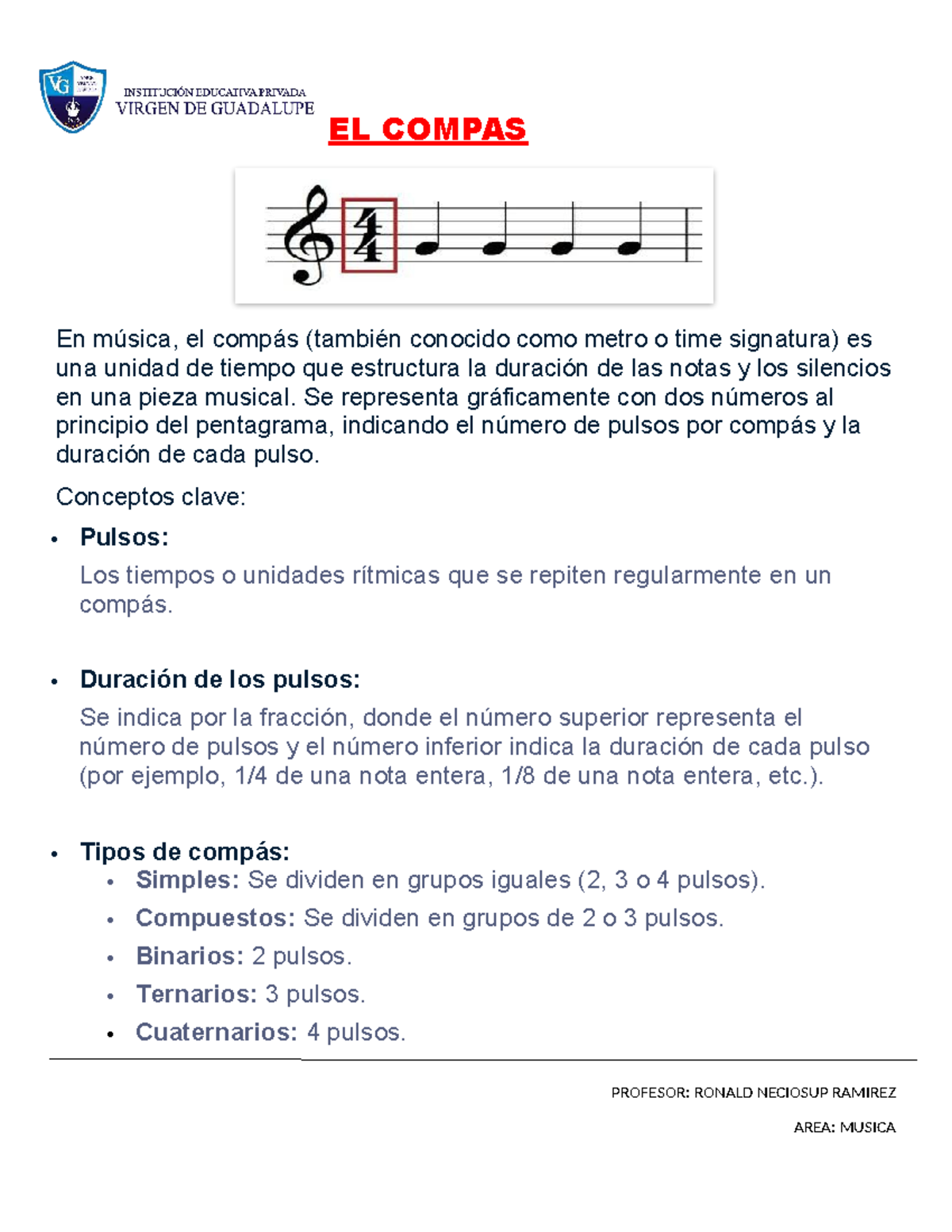 EL COMPÁS MUSICAL: ESTRUCTURA Y TIPOS - MUS 101 - Studocu