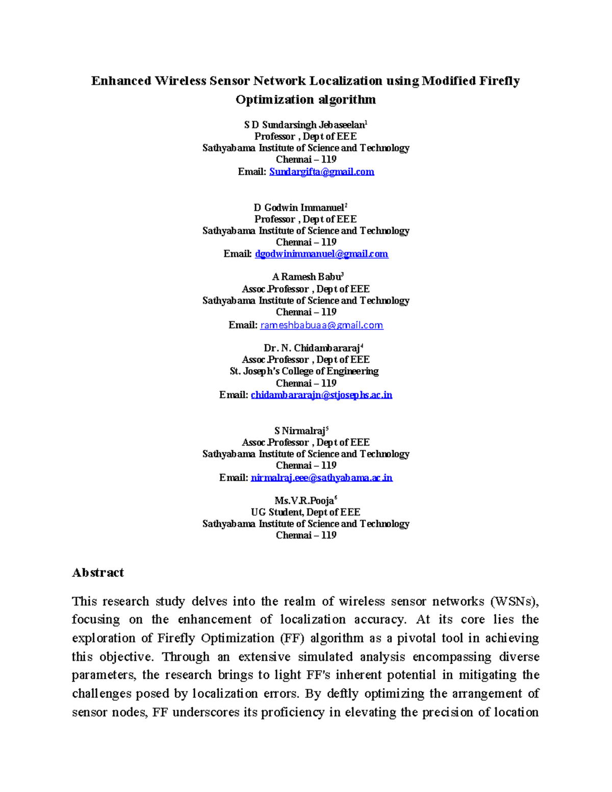 Enhanced WSN Localization via Modified Firefly Optimization Algorithm ...