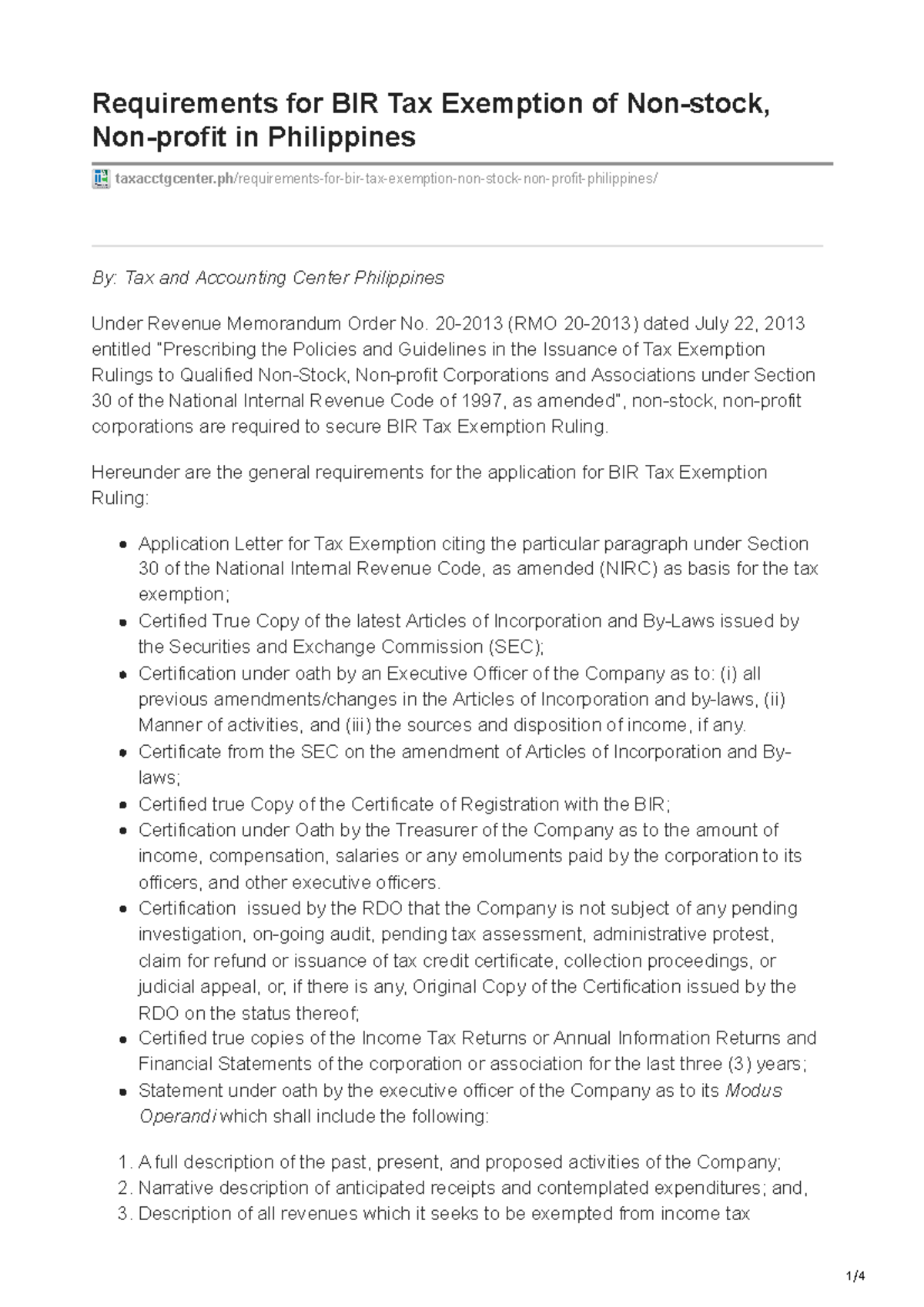 BIR Tax Exemption Requirements for Non-Stock Non-Profit Organizations ...