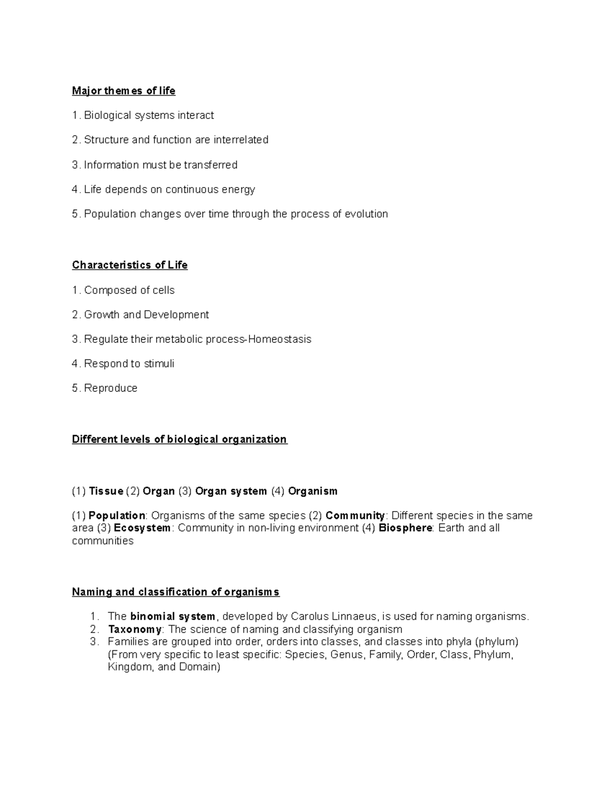 Bio 110 Exam 1 Study Guide: Key Themes and Biological Principles - Studocu