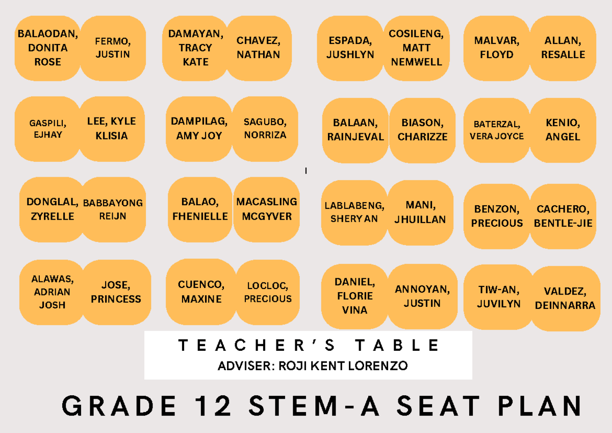 Yellow and Grey Daily Seating Chart Printable Worksheet - T E A C H E R ...