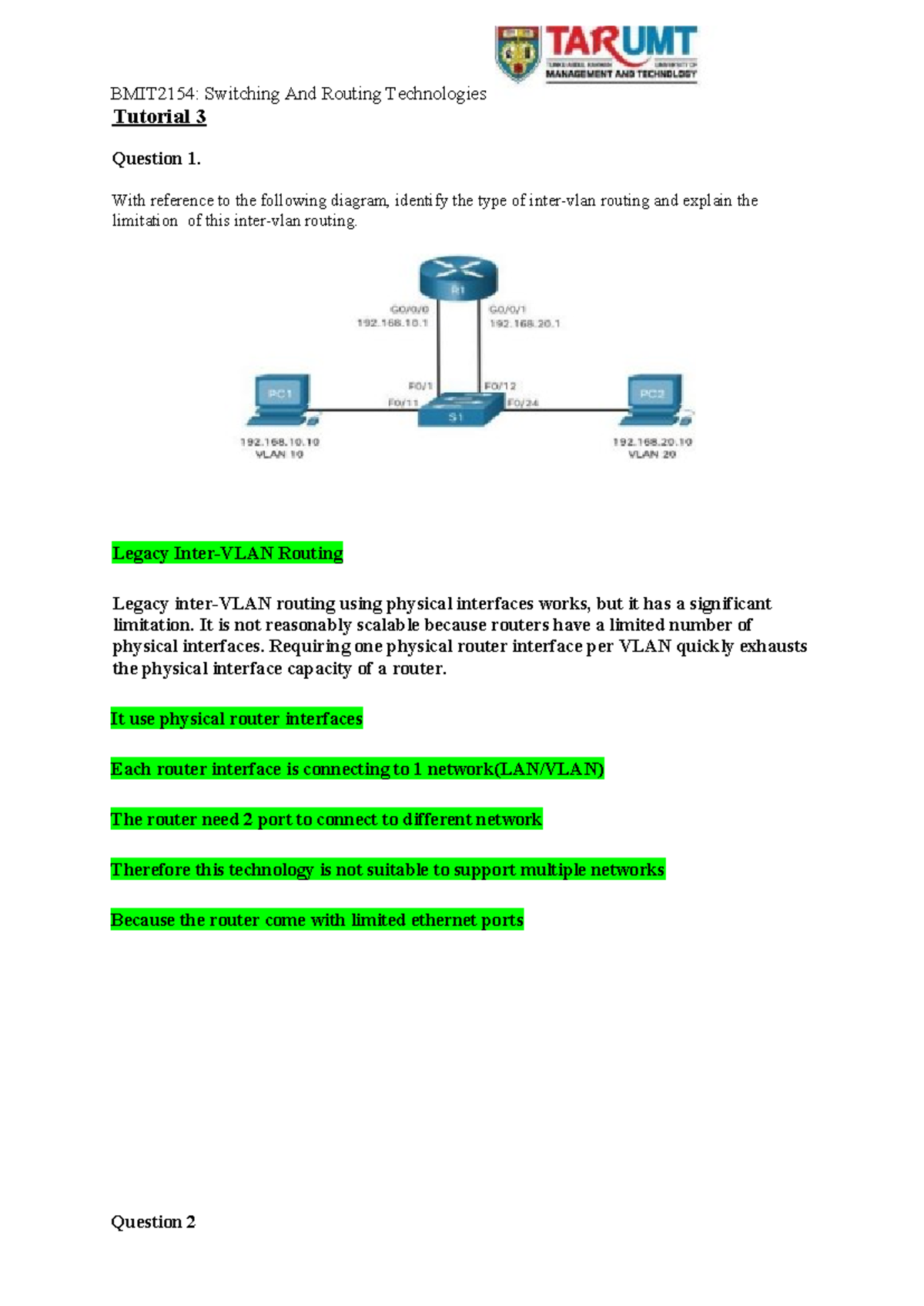 BMIT2154 T3 Inter-VLAN Routing and Configuration Errors Analysis - Studocu