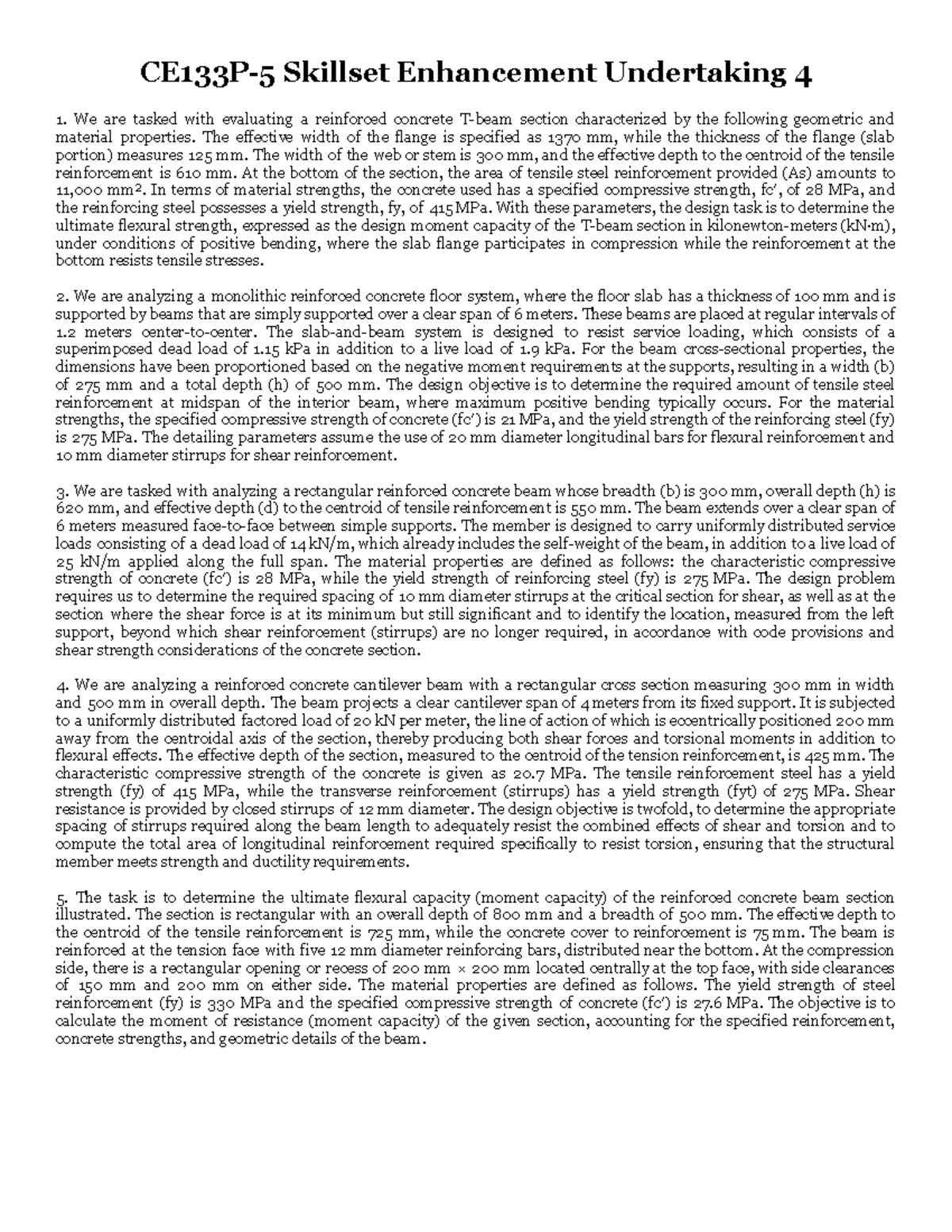 CE133 P5 Final Exam: Reinforced Concrete Design Analysis - Studocu