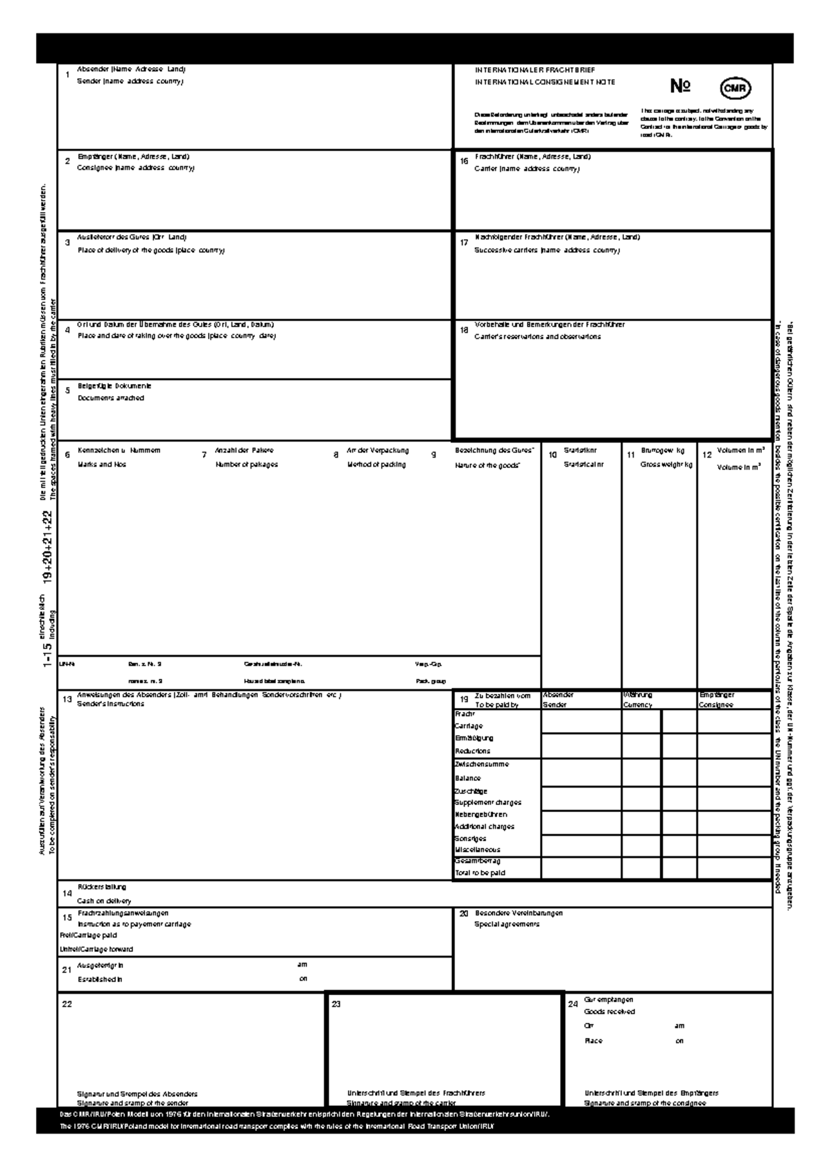 CMR International Freight Document Template - Studocu