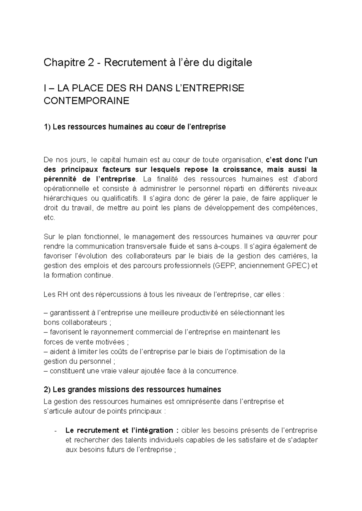 Chapitre 2 - Recrutement à l'Ère du Digital en RH - Studocu