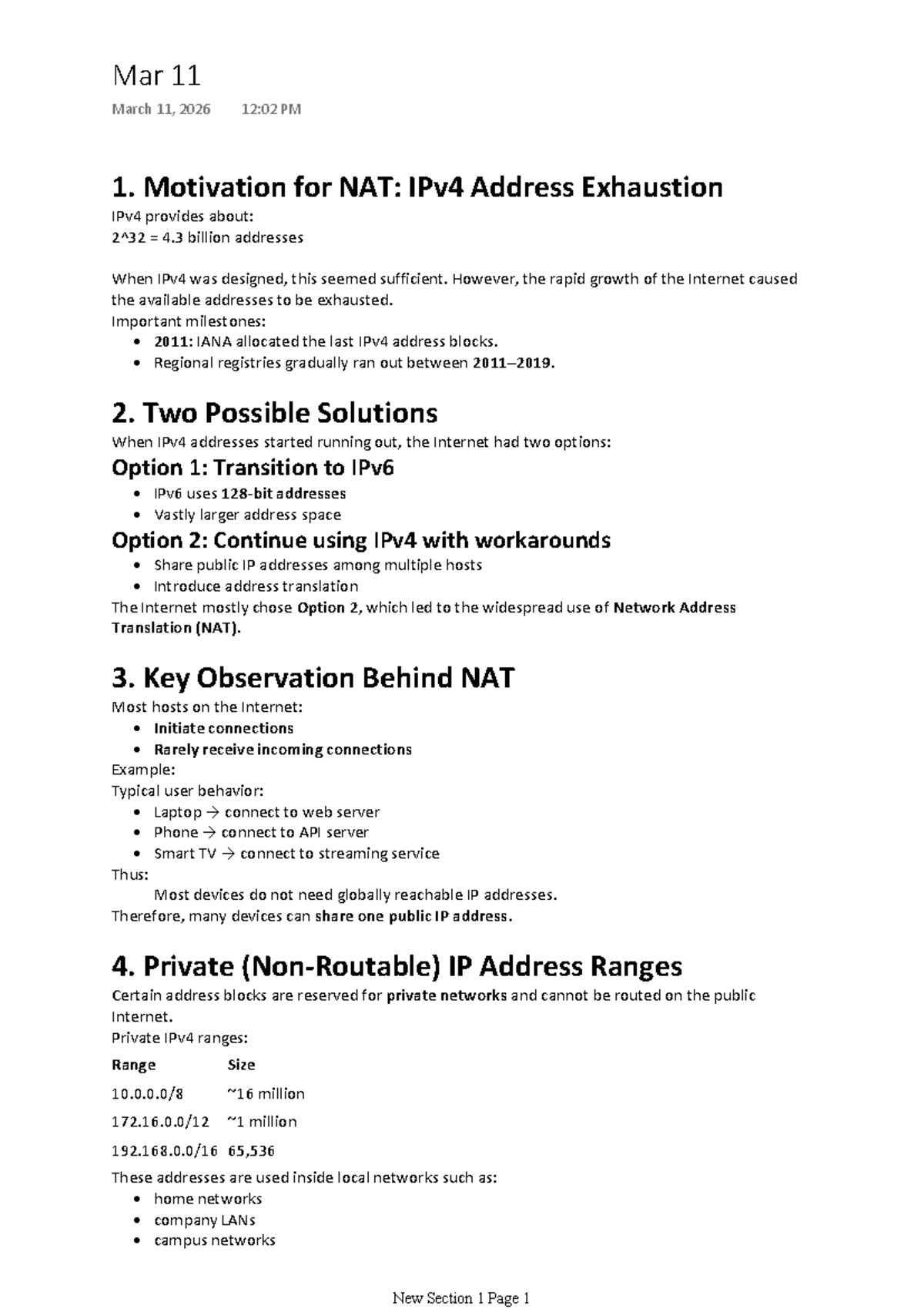 NAT and IPv4 Address Exhaustion: Lecture Notes (Mar 11) - Studocu