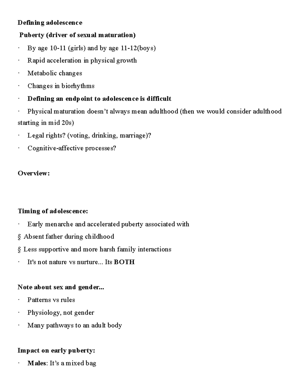 Adolescence and Puberty: Key Changes and Social Development (Week 15 ...