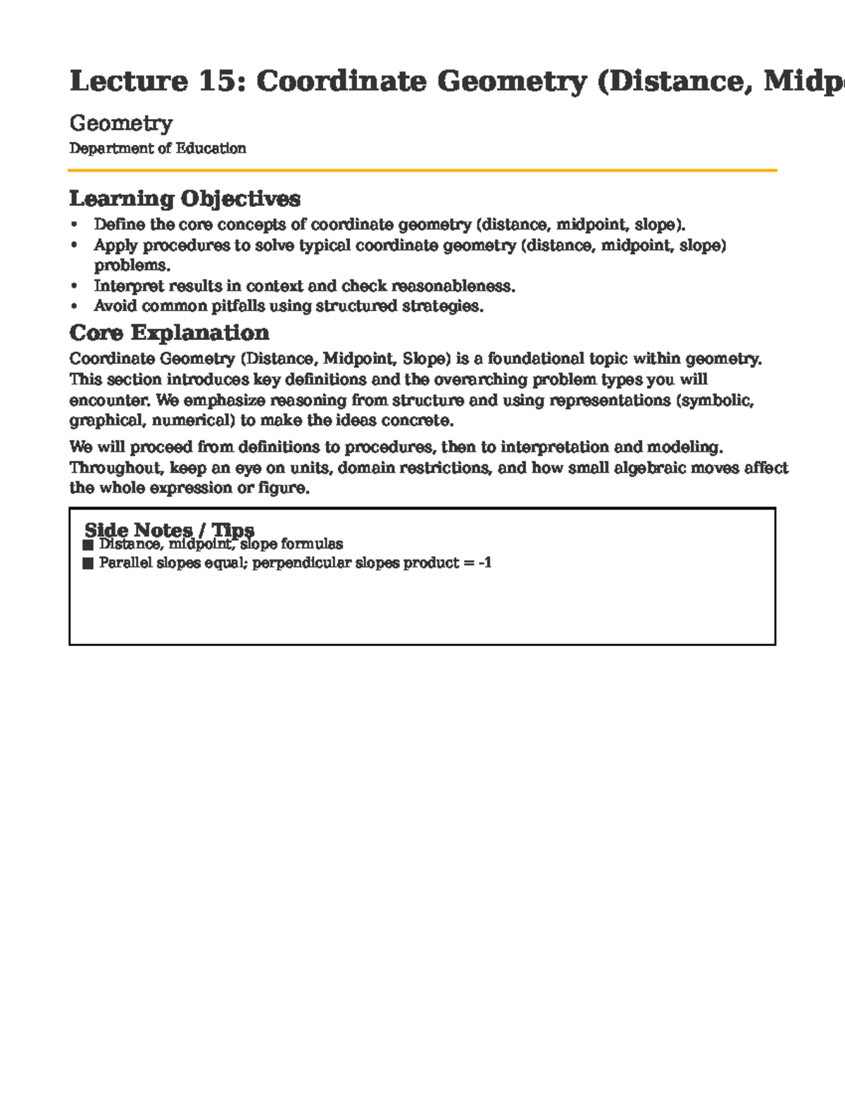 Lecture 15: Coordinate Geometry - Distance, Midpoint & Slope - Studocu