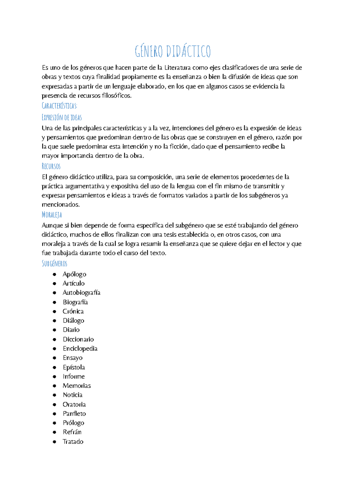 Características del Género Didáctico: Definición y Subgéneros - Studocu
