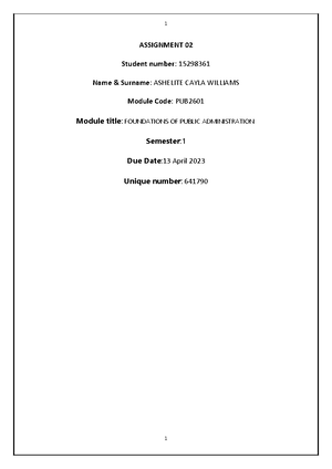 PUB2601 Assignment 2: National Treasury Logistical Management Analysis ...