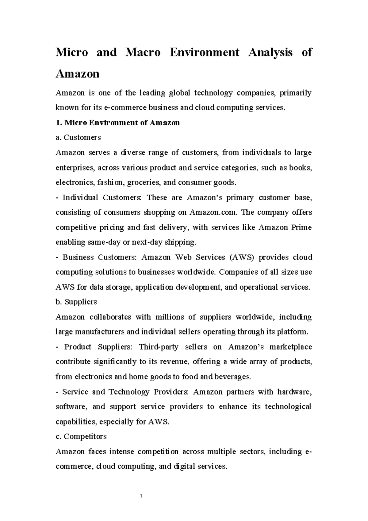 Micro and Macro Environment Analysis of Amazon (ENG 101) - Studocu