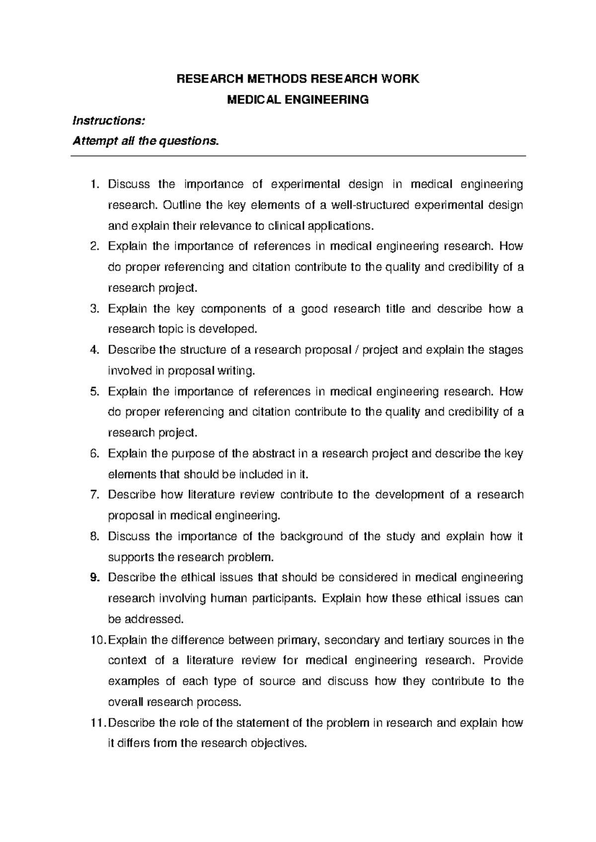 RESEARCH METHODS IN MEDICAL ENGINEERING: KEY ELEMENTS & PROPOSAL ...