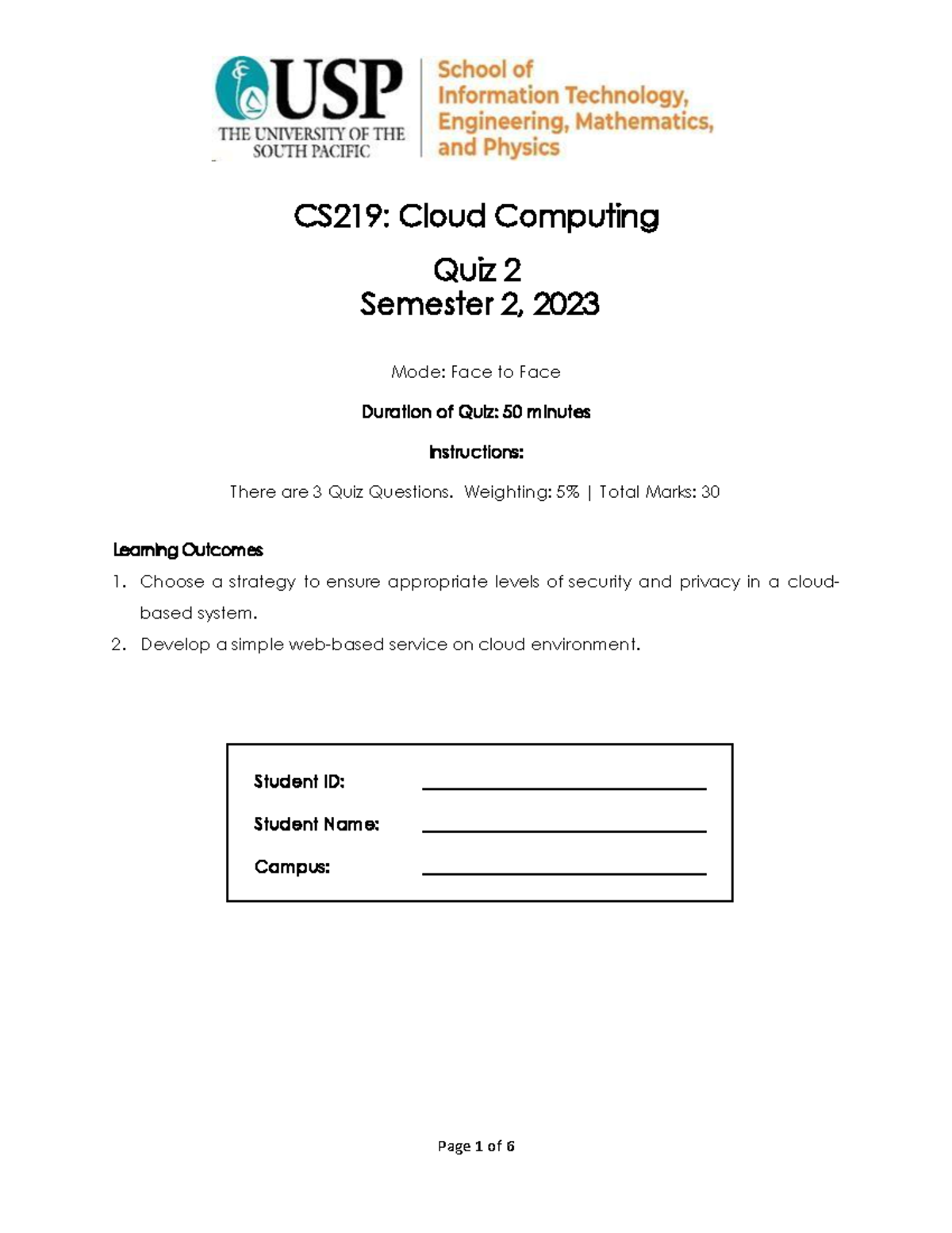 CS219: Cloud Computing Quiz 2 - Security & Service Development - Studocu
