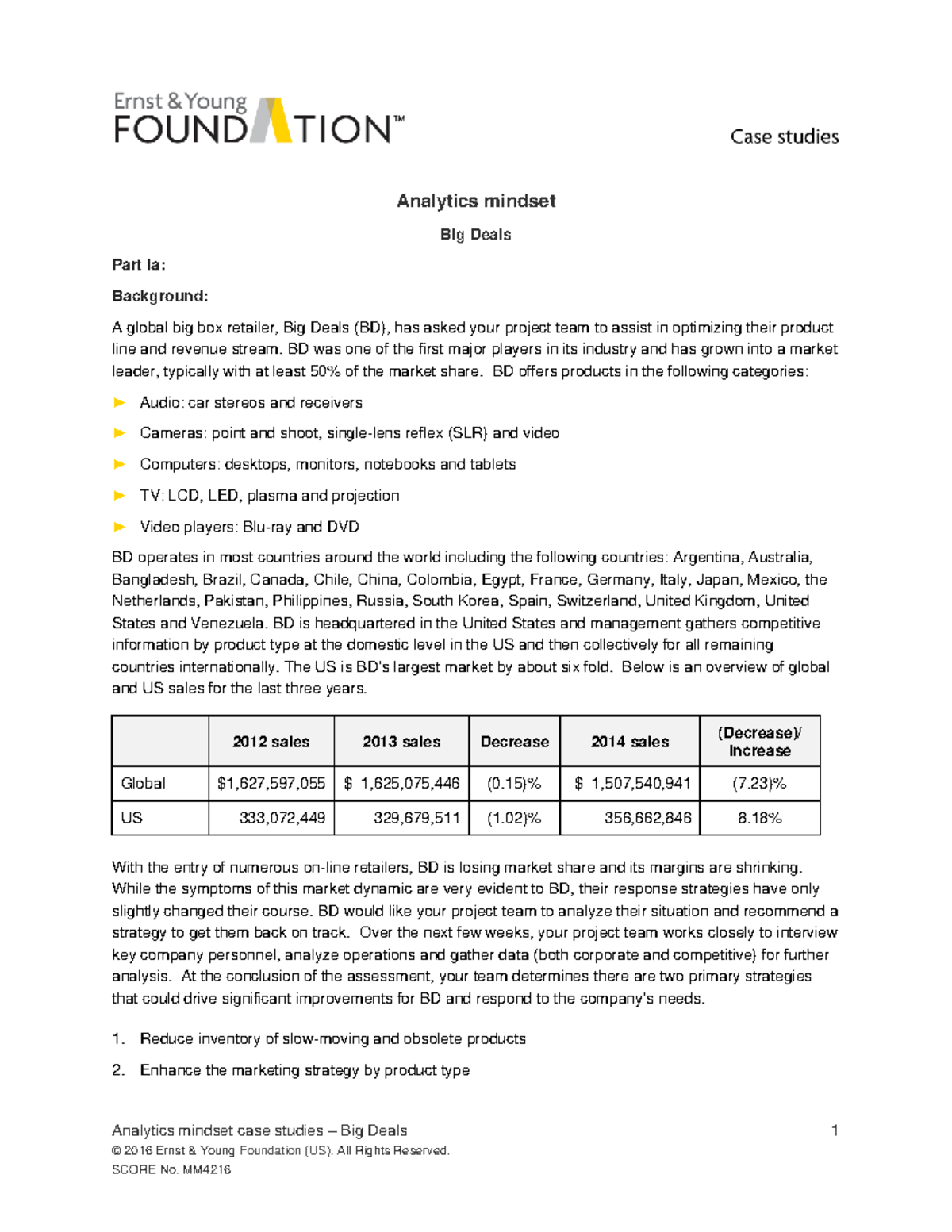 Analytics Mindset Case Studies: Strategies for Big Deals (BD) - Studocu