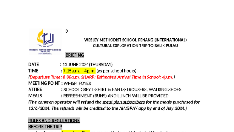 WMSPI Cultural Trip Briefing to Balik Pulau - 13 June 2024 - Studocu